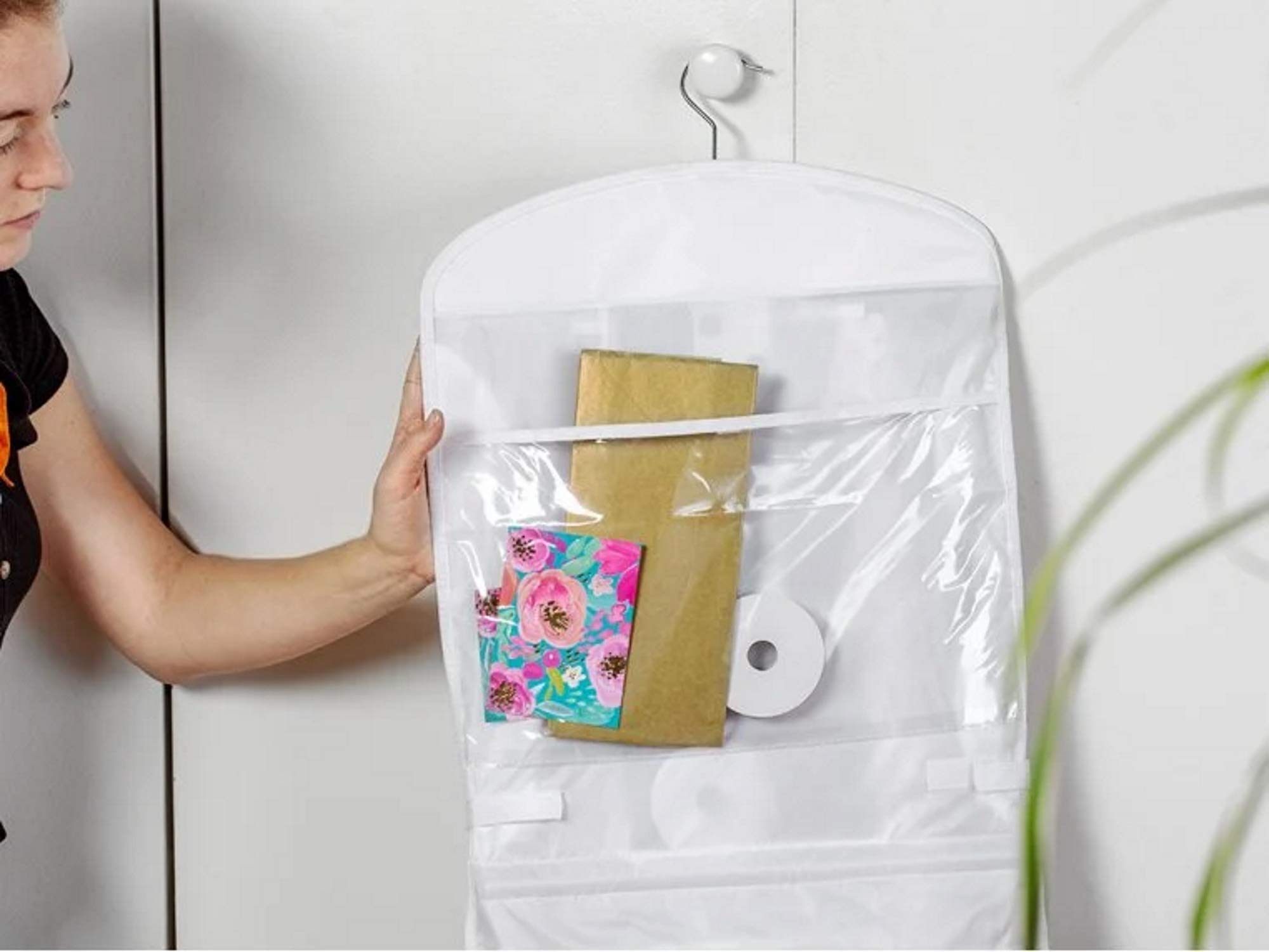 Gift Wrap Organizer - Storage for Wrapping Paper (All Sized Rolls), Gift Bags, Bows, Ribbon and More - Organize Your Closet with this Hanging Bag & Box to Have Organization, Clear Pockets & Hook Hangs