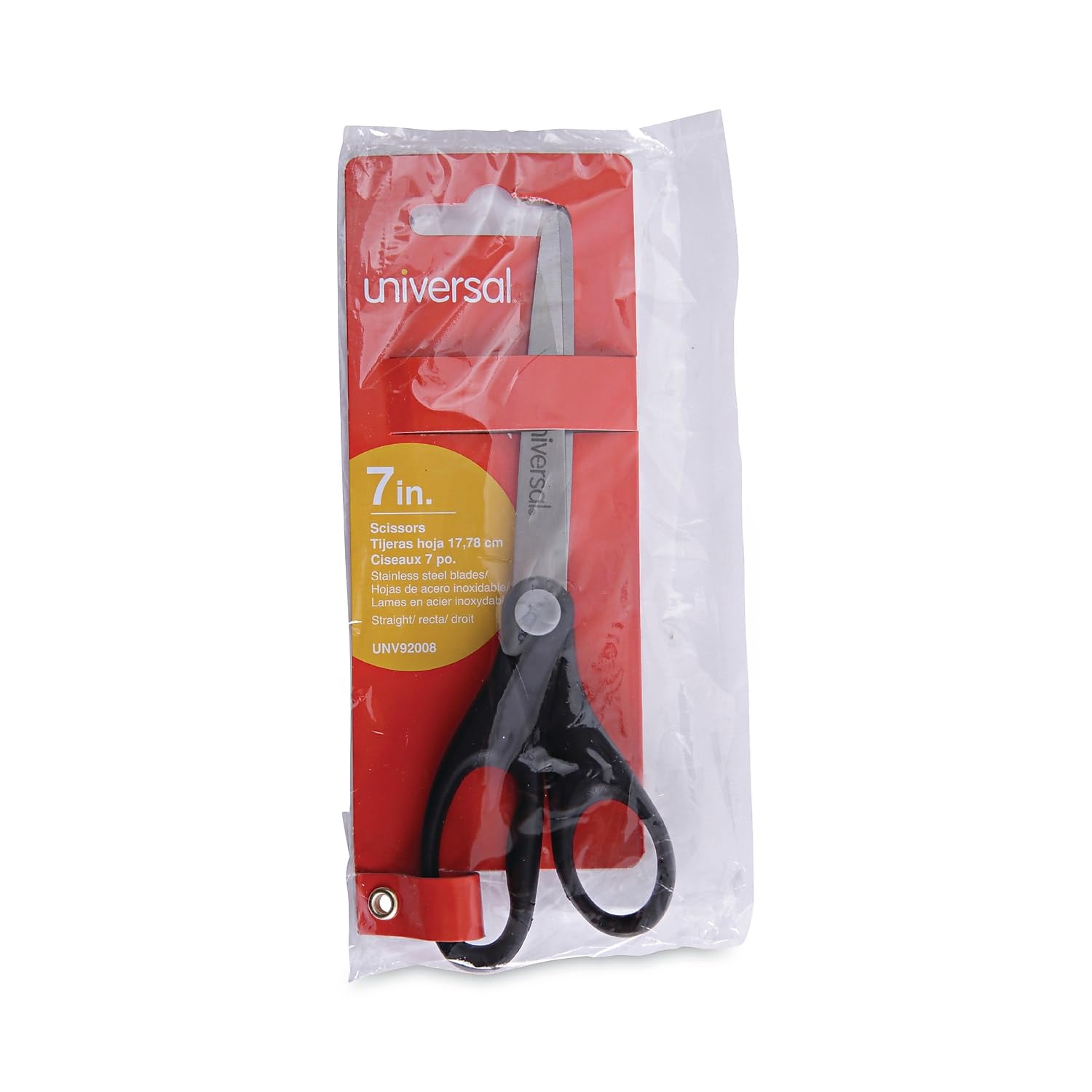 Universal 92008 Stainless Steel Office Scissors, 7" Long, Straight Handle, Black