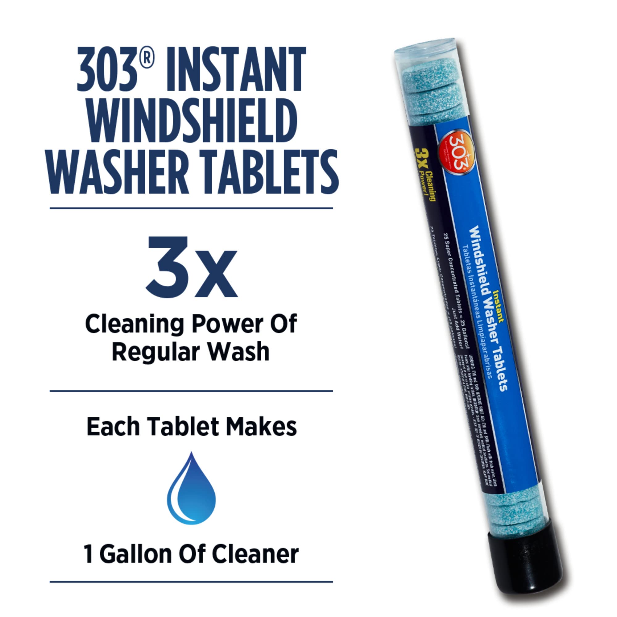 303 (230395) Products Automotive Instant Windshield Washer - 3x Cleaning Power - Super Concentrated Tablets - Just Add Water, 25 Tablet