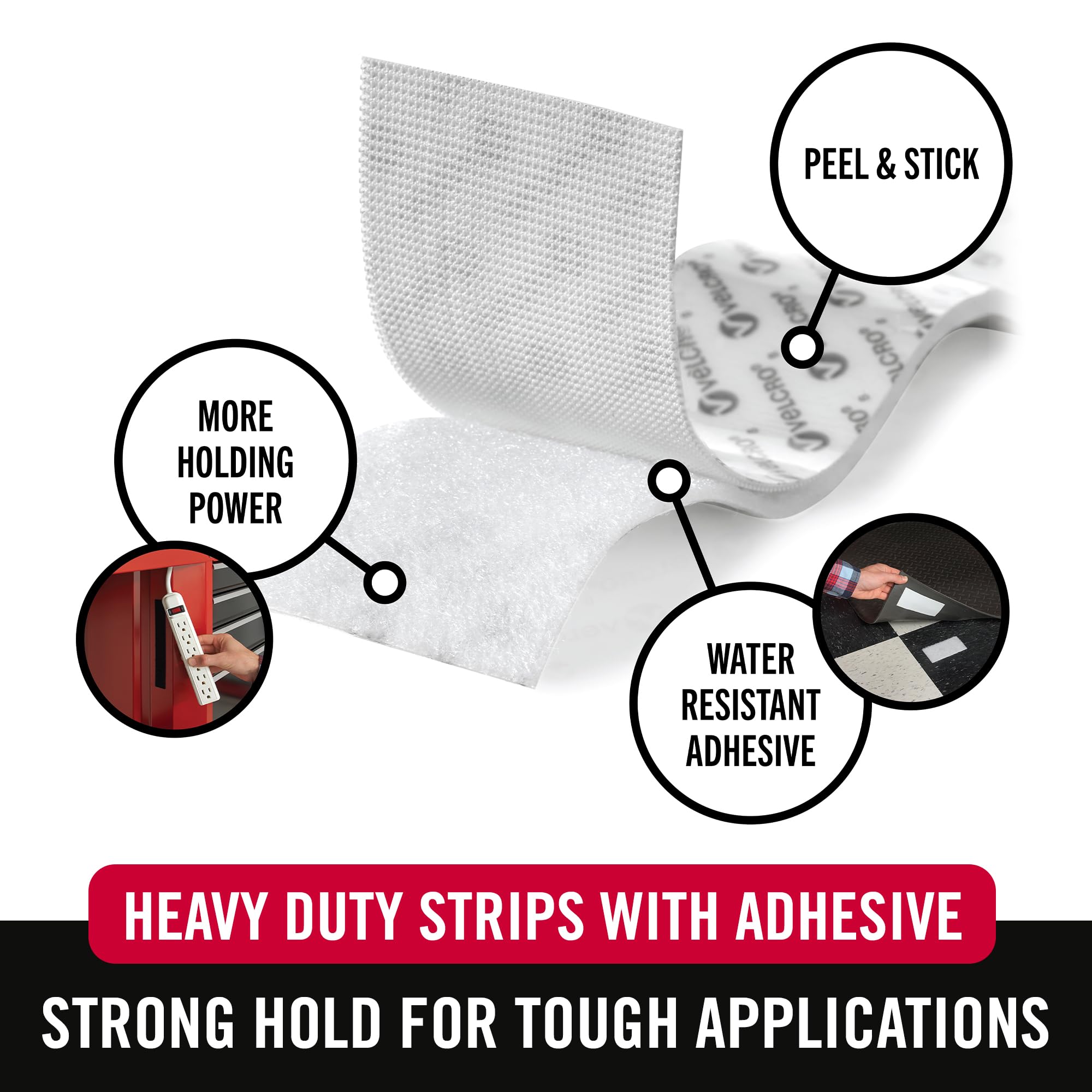 VELCRO Brand Industrial Fasteners Stick-On Adhesive | Professional Grade Heavy Duty Strength Holds up to 10 lbs on Smooth Surfaces | Indoor Outdoor Use, 4in x 2in (2pk), Strips, 2 Sets, 90200