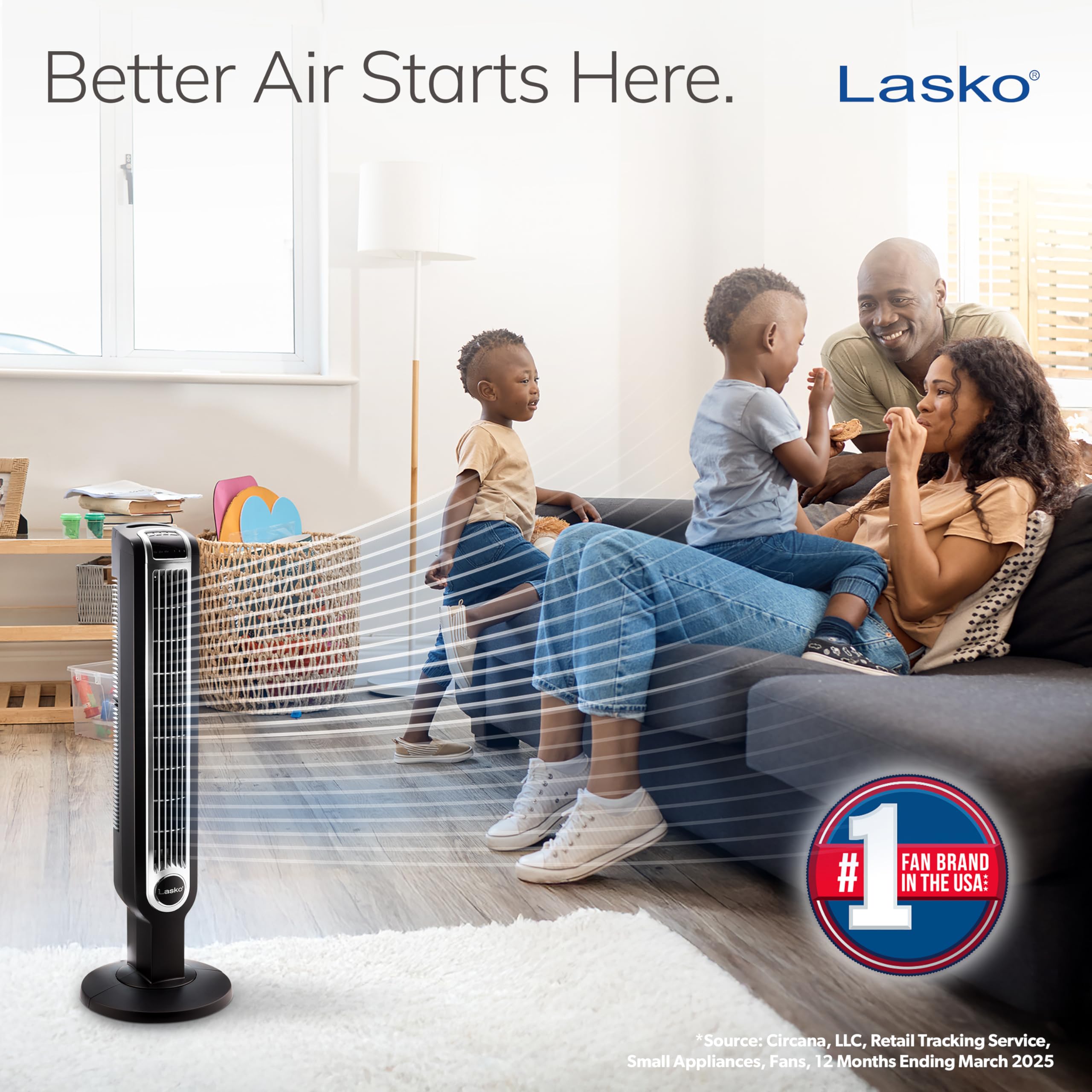 Lasko 2511 36β Oscillating 3-Speed Remote Control Tower Fan for Home, 36 Inch, Black