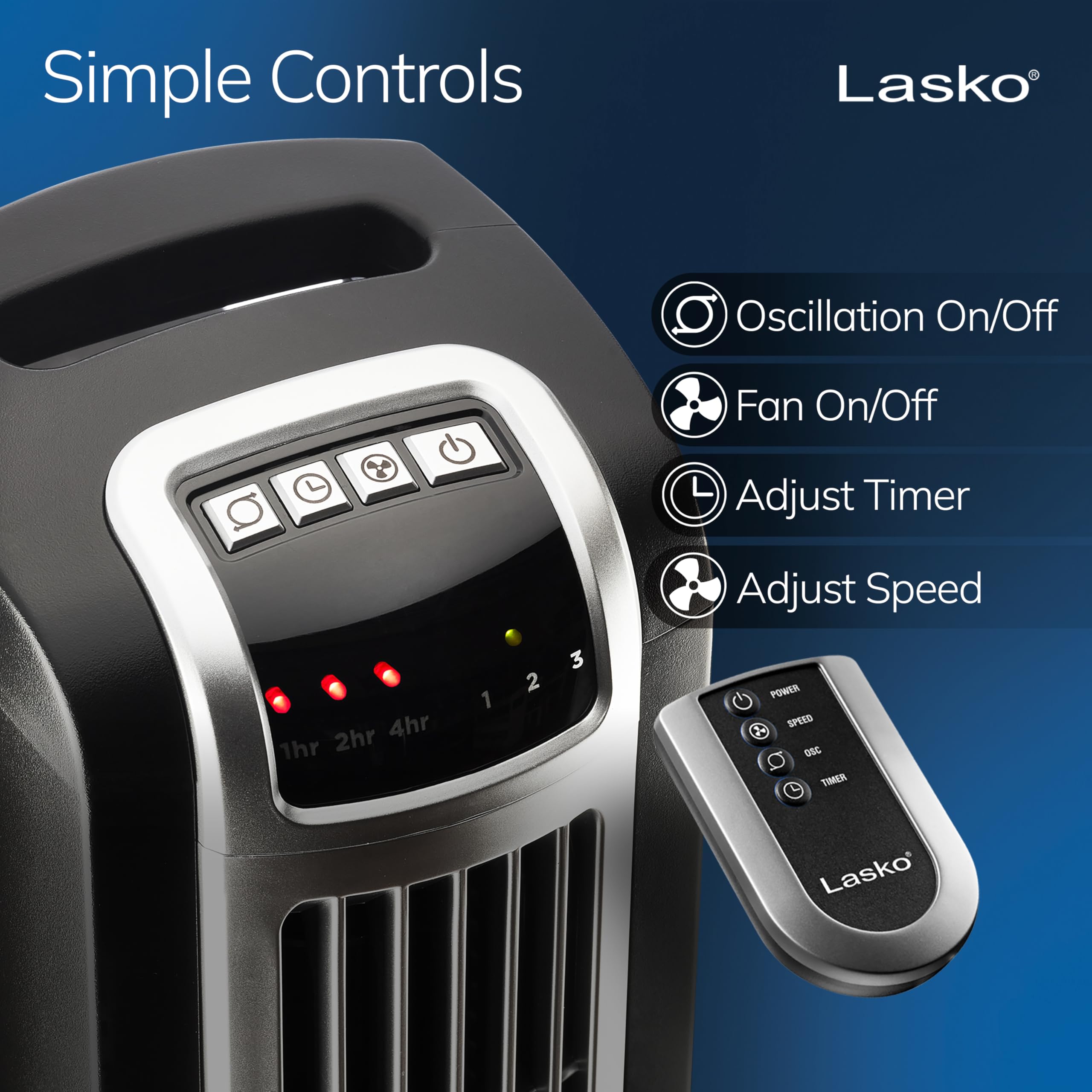 Lasko 2511 36β Oscillating 3-Speed Remote Control Tower Fan for Home, 36 Inch, Black