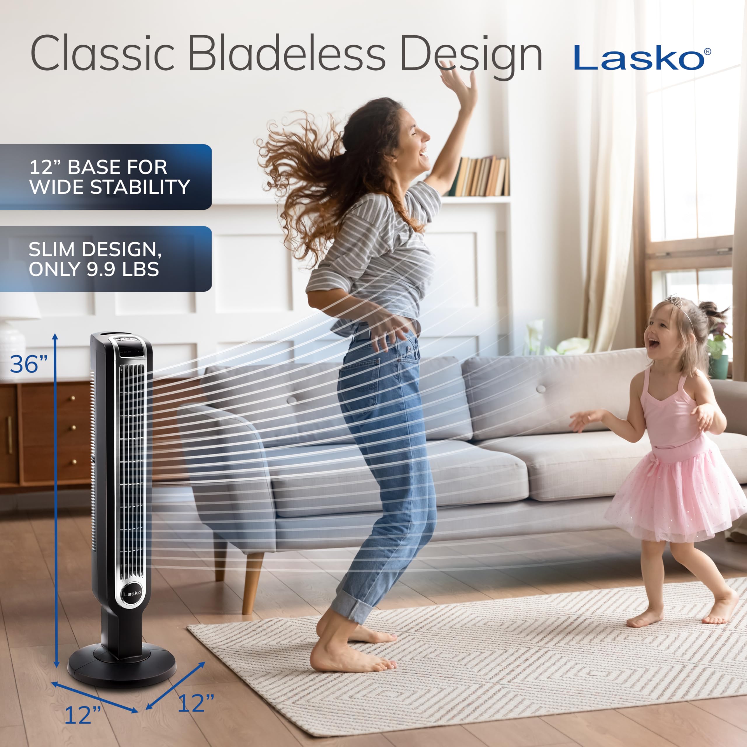 Lasko 2511 36β Oscillating 3-Speed Remote Control Tower Fan for Home, 36 Inch, Black