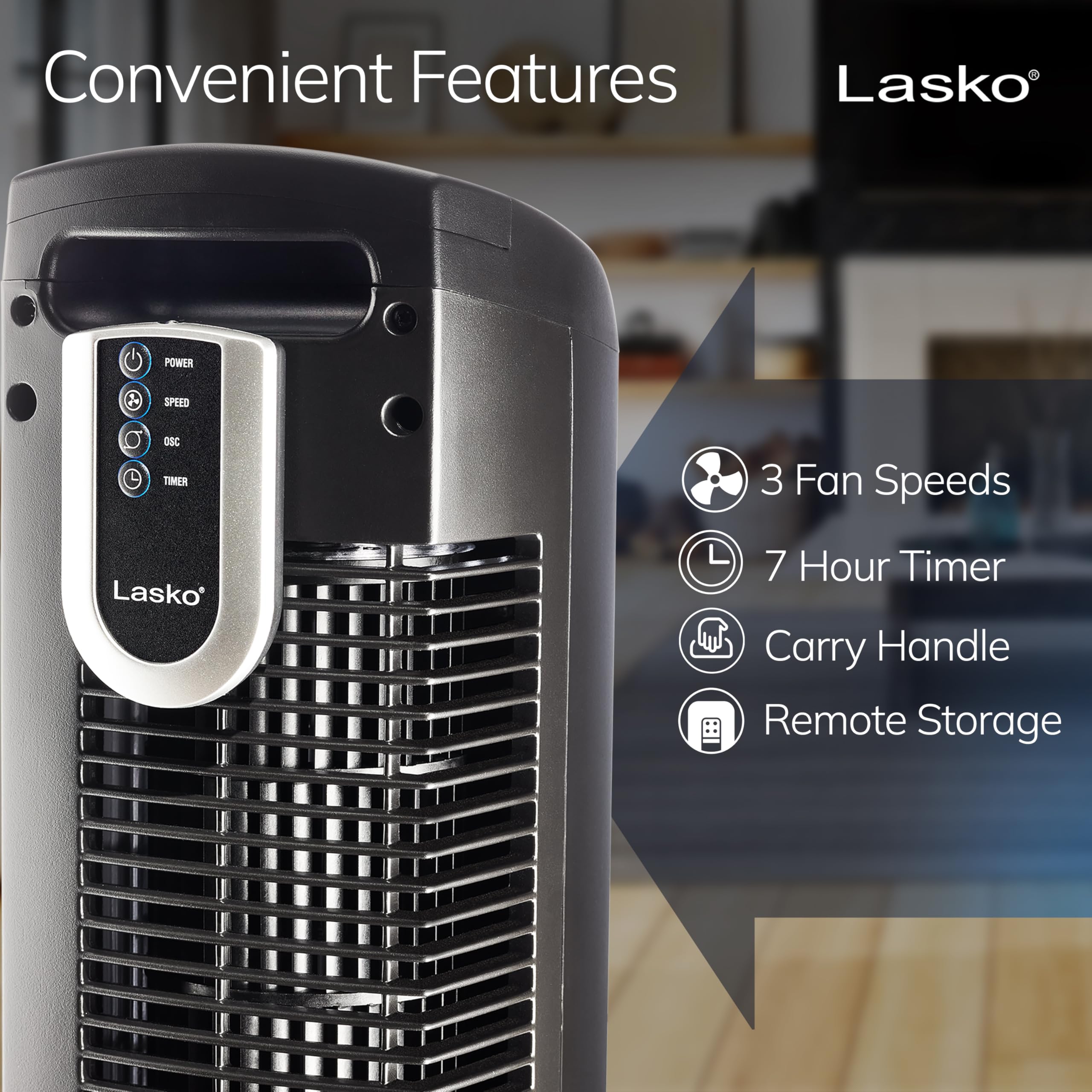 Lasko 2511 36β Oscillating 3-Speed Remote Control Tower Fan for Home, 36 Inch, Black