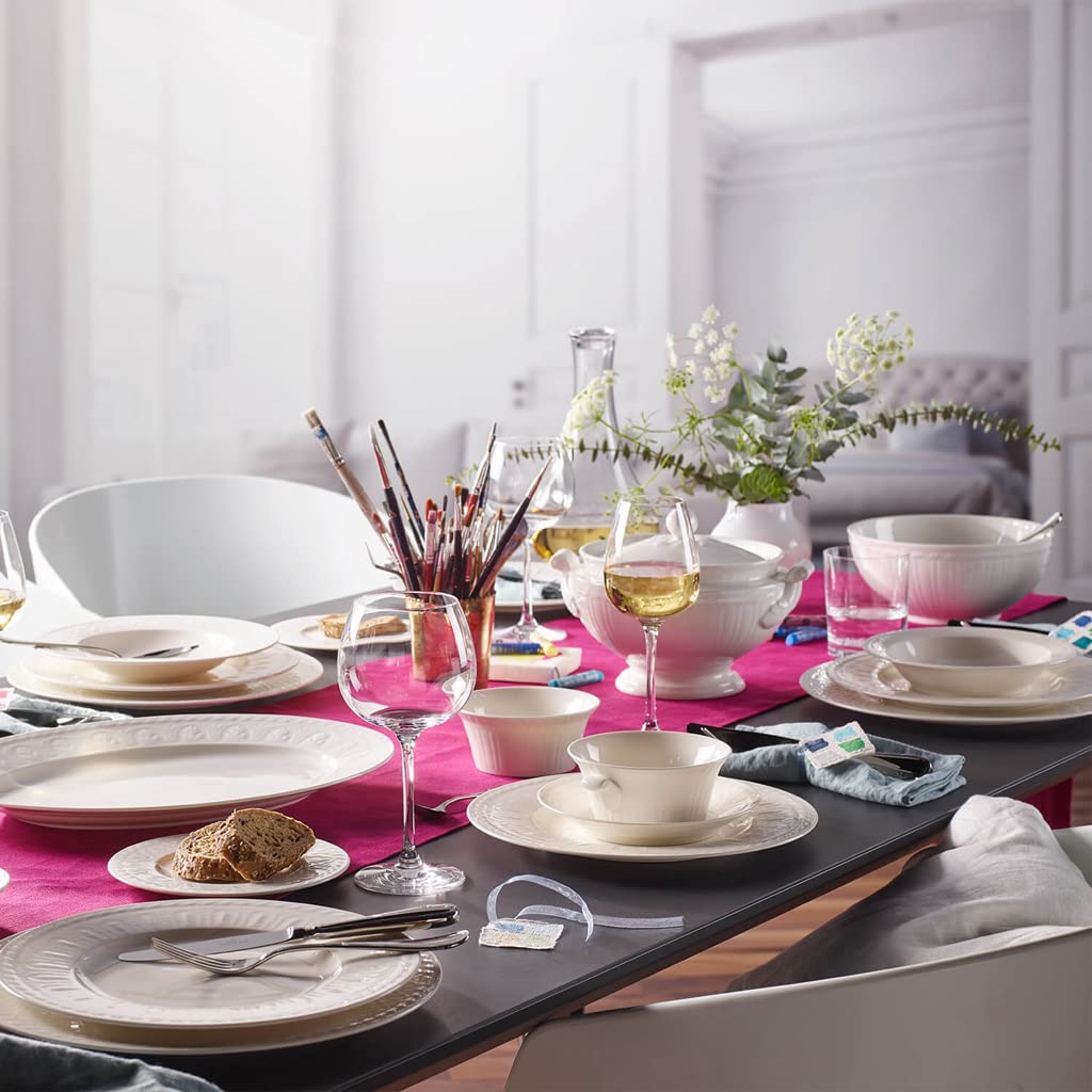 Cellini Oval Serving Platter by Villeroy & Boch - Premium Porcelain - Made in Germany - Dishwasher and Microwave Safe - Elegand Engraved Detail - White 15.75 Inches
