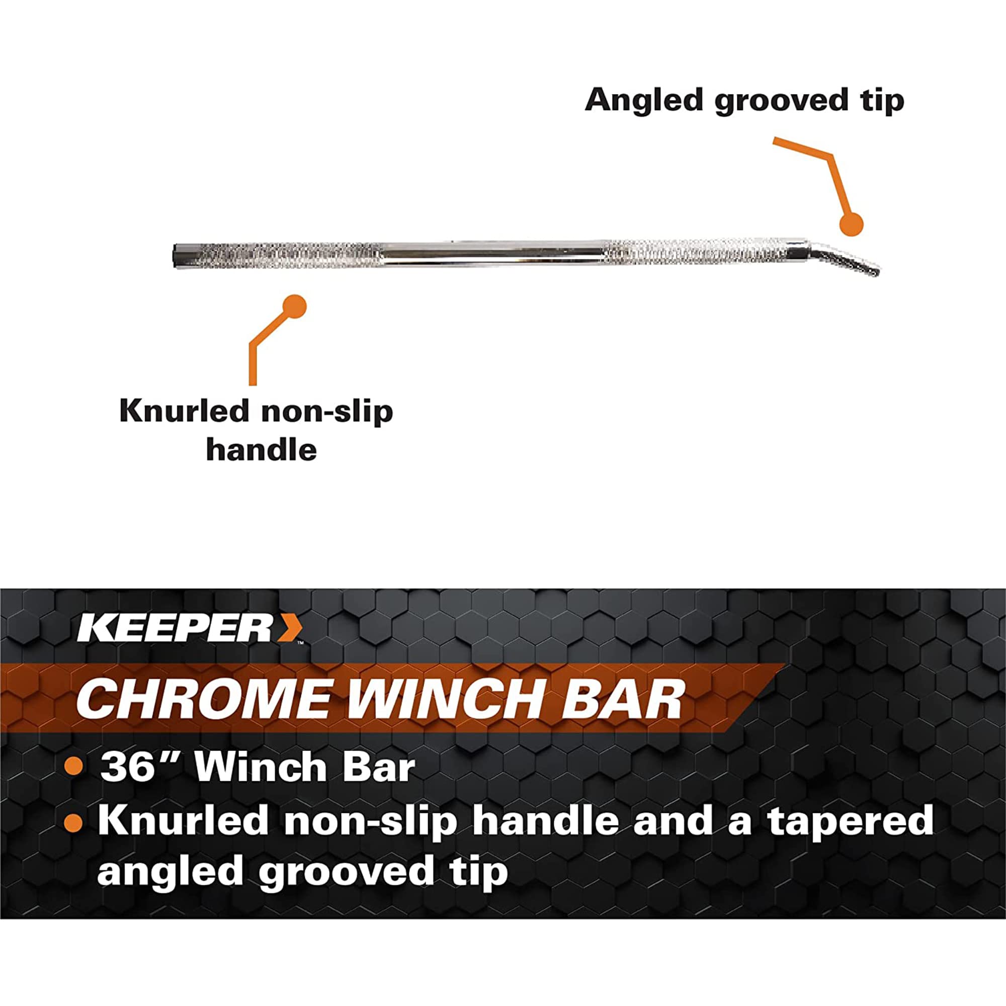 KEEPER - 36” Winch Bar, Chrome - Use with Bolt-On or Weld Style Deep Storage Winch