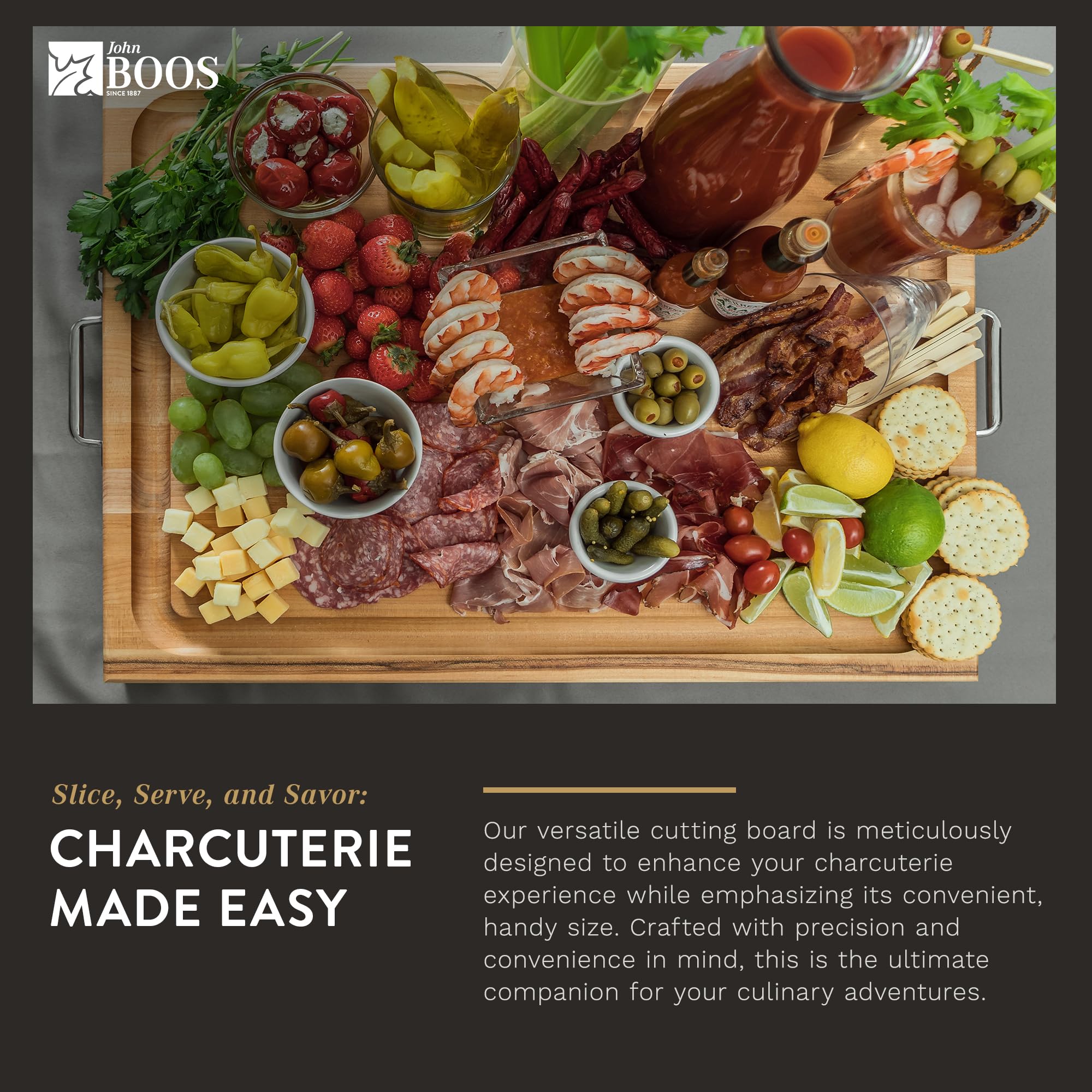 John Boos Block RAFR2418 Reversible Maple Edge Grain Cutting Board with Juice Groove and Chrome Handles, 24 Inches x 18 Inches x 2.25 Inches