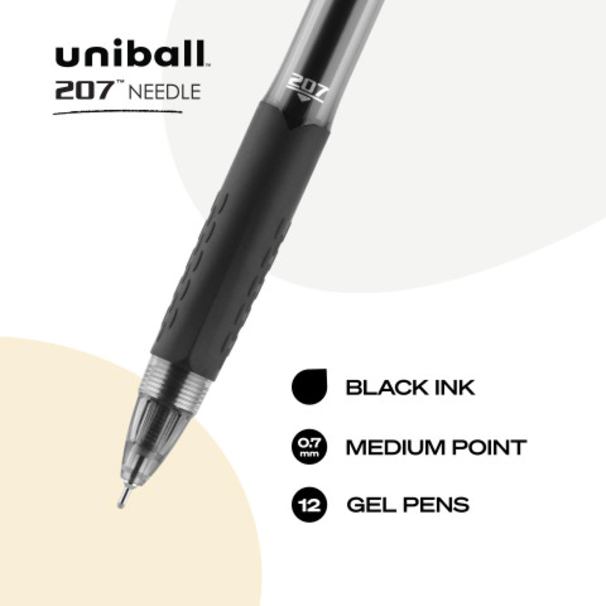 uniball Gel Pens, 207 Signo Gel with 0.7mm Medium Point, 12 Count, Black Pens are Fraud Proof