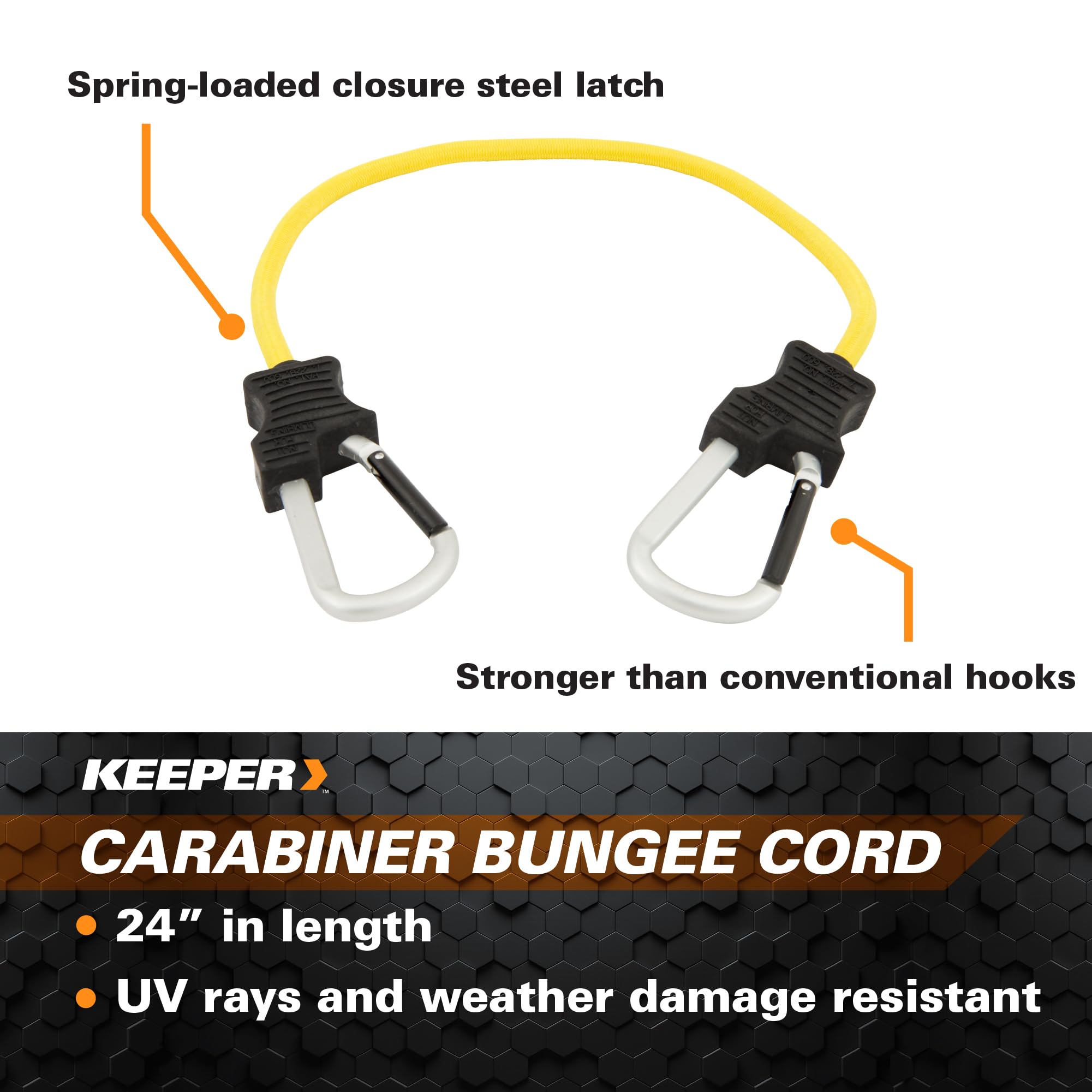 Keeper - 24” Carabiner Bungee Cord - UV and Weather-Resistant