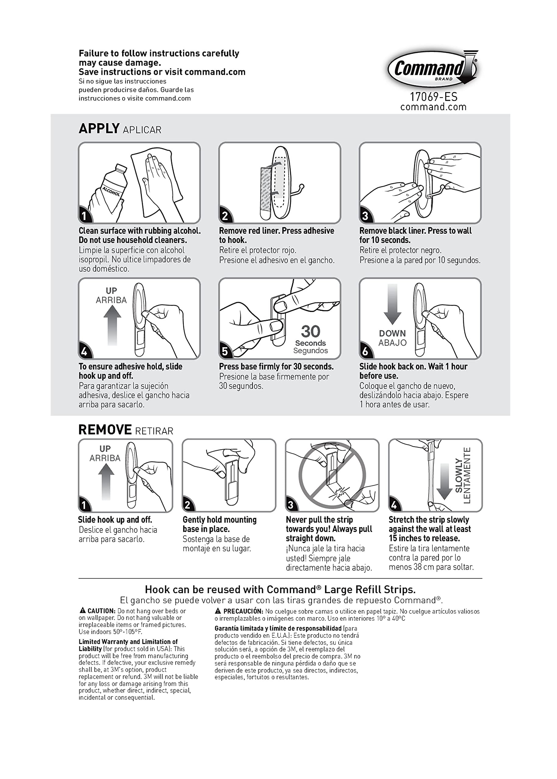 Command 17069 Wire, Large, White, 1-Hook (17069ES)