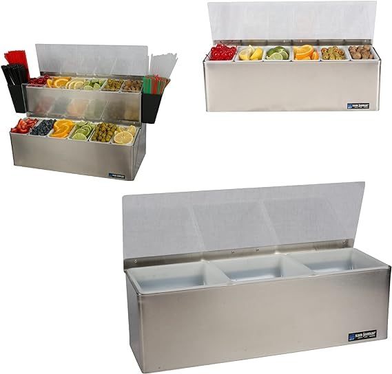 San Jamar EZ-Chill Garnish Serving Station Container for Restaurants, 3 Quart Capacity, Stainless Steel
