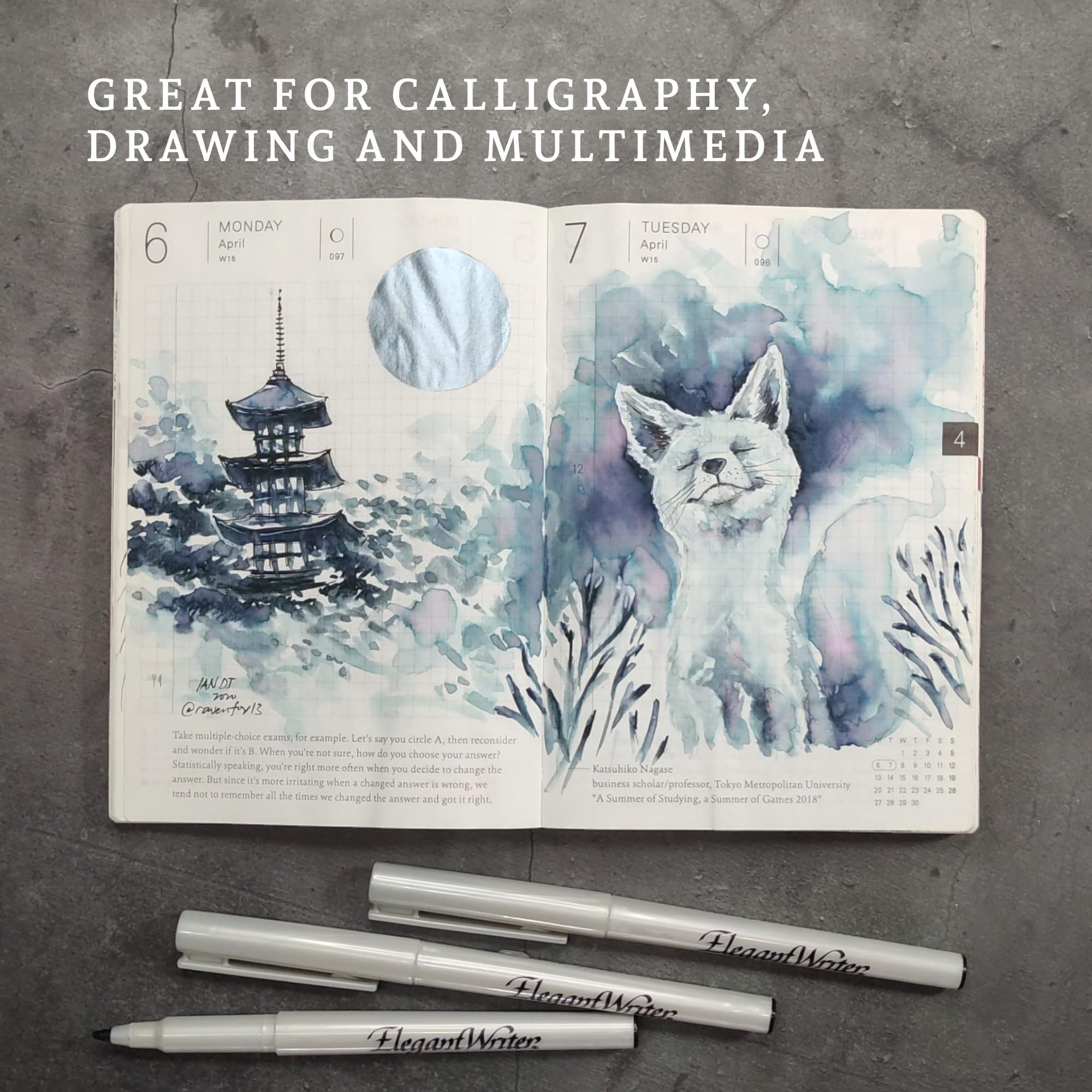 Speedball Elegant Writer Calligraphy 4 Marker Set, Black, 2.0 mm, 2.5 mm & 3.0 mm Chisel Nib Tip Pens for Drawing, Journaling, and Scrapbooking