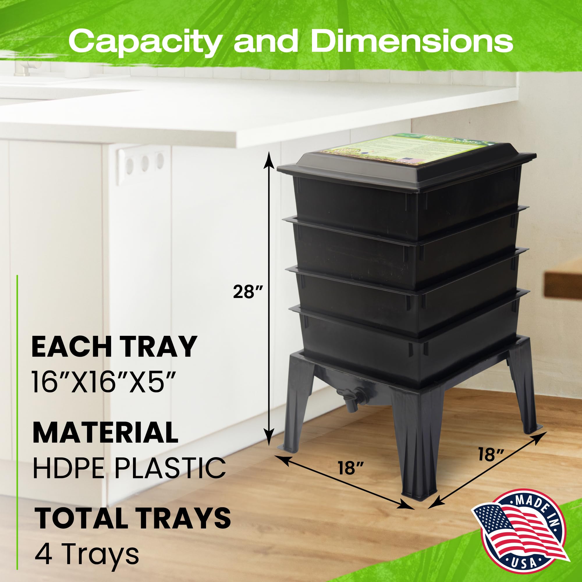 Worm Factory 360 Black US Made Composting System for Recycling Food Waste at Home