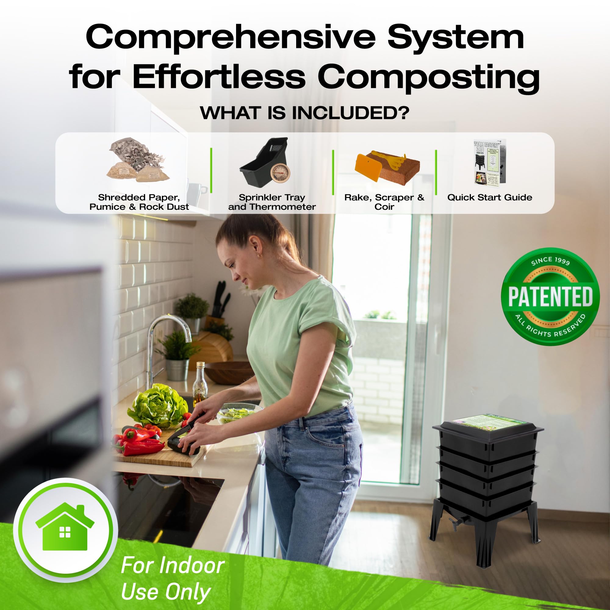 Worm Factory 360 Black US Made Composting System for Recycling Food Waste at Home