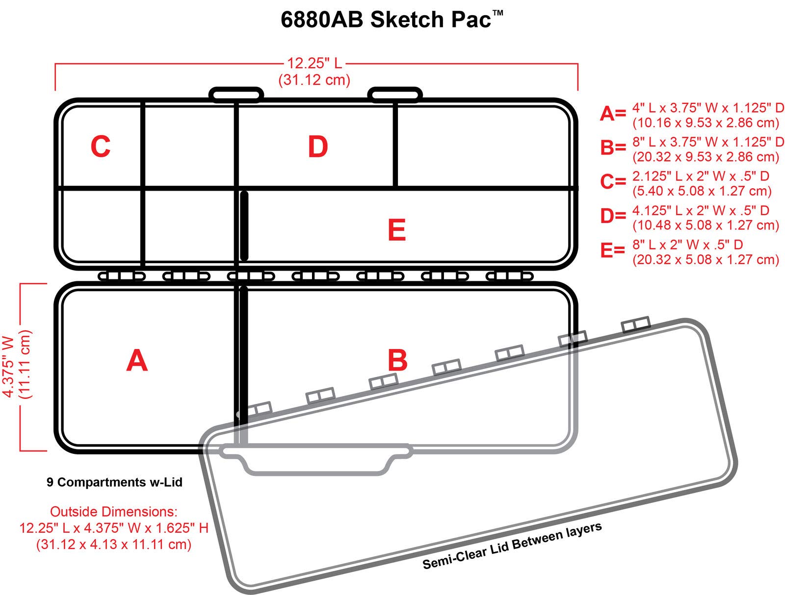 ArtBin 6880AB Sketch Pac Small Art & Craft Organizer, [1] Plastic Storage Box, Divided Translucent Lid