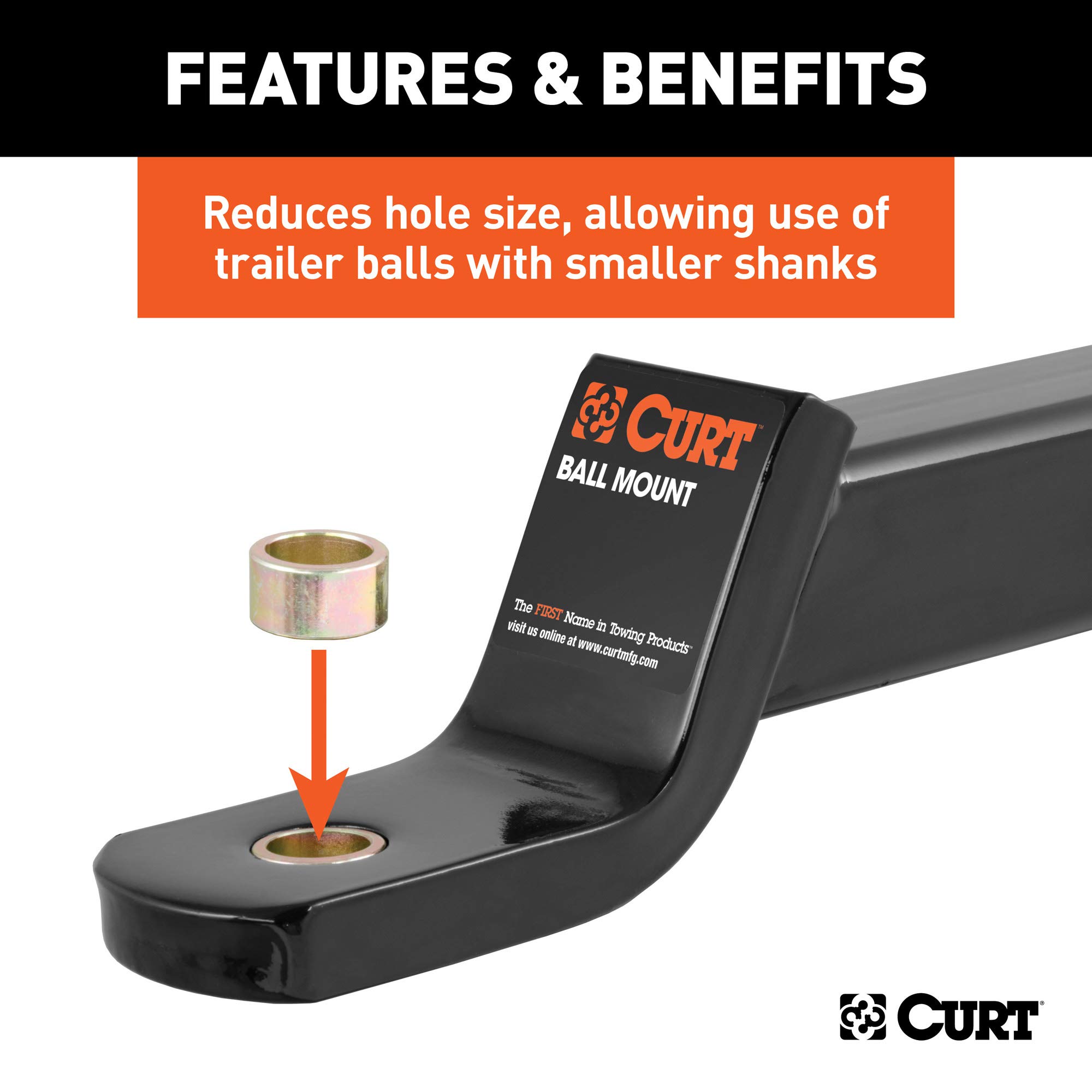 CURT 21101 Trailer Hitch Ball Hole Reducer Bushing, Reduces 1-Inch Diameter to 3/4-Inch Stem