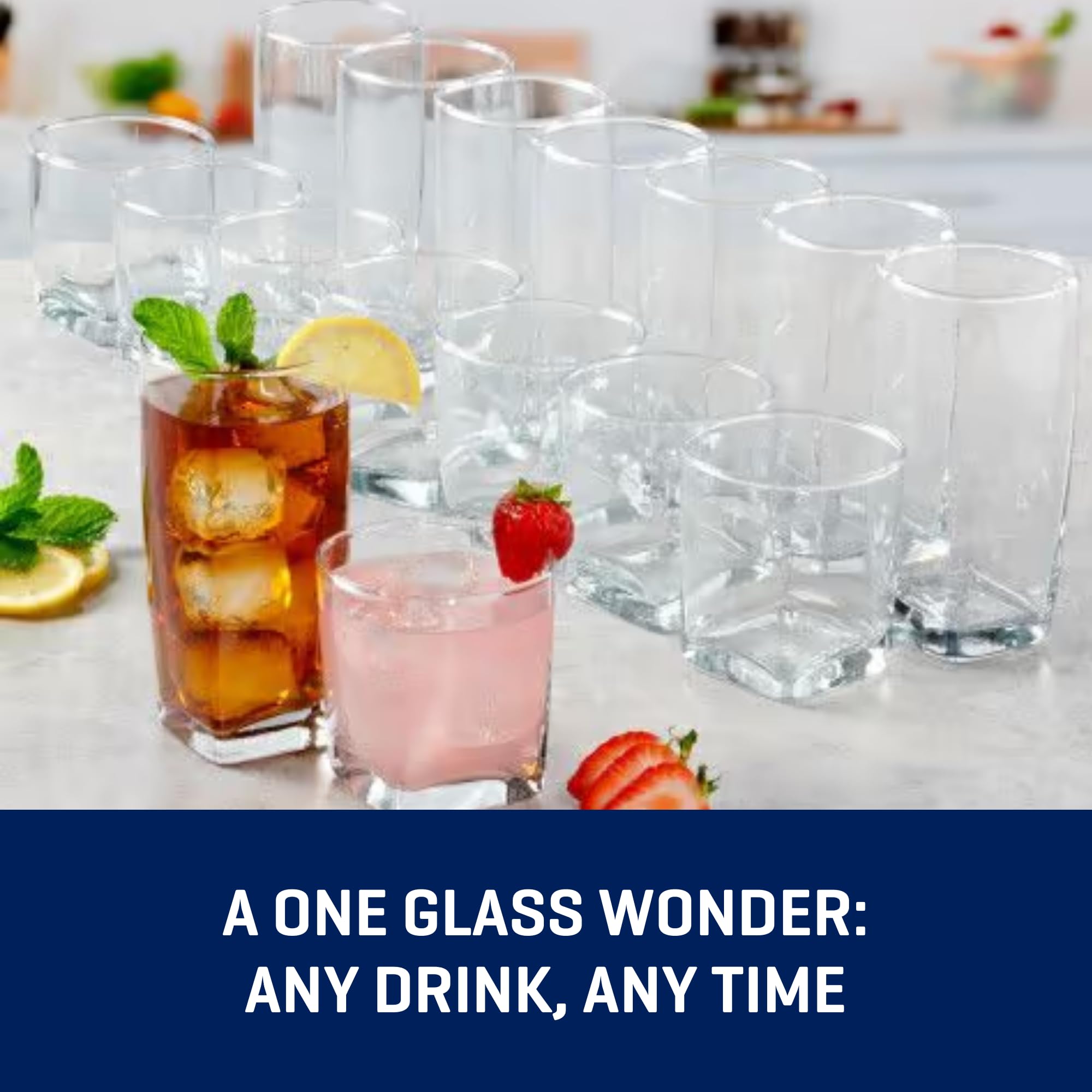 Anchor Hocking Rio Small and Large Drinking Glasses, Set of 16, Clear, 80850L13