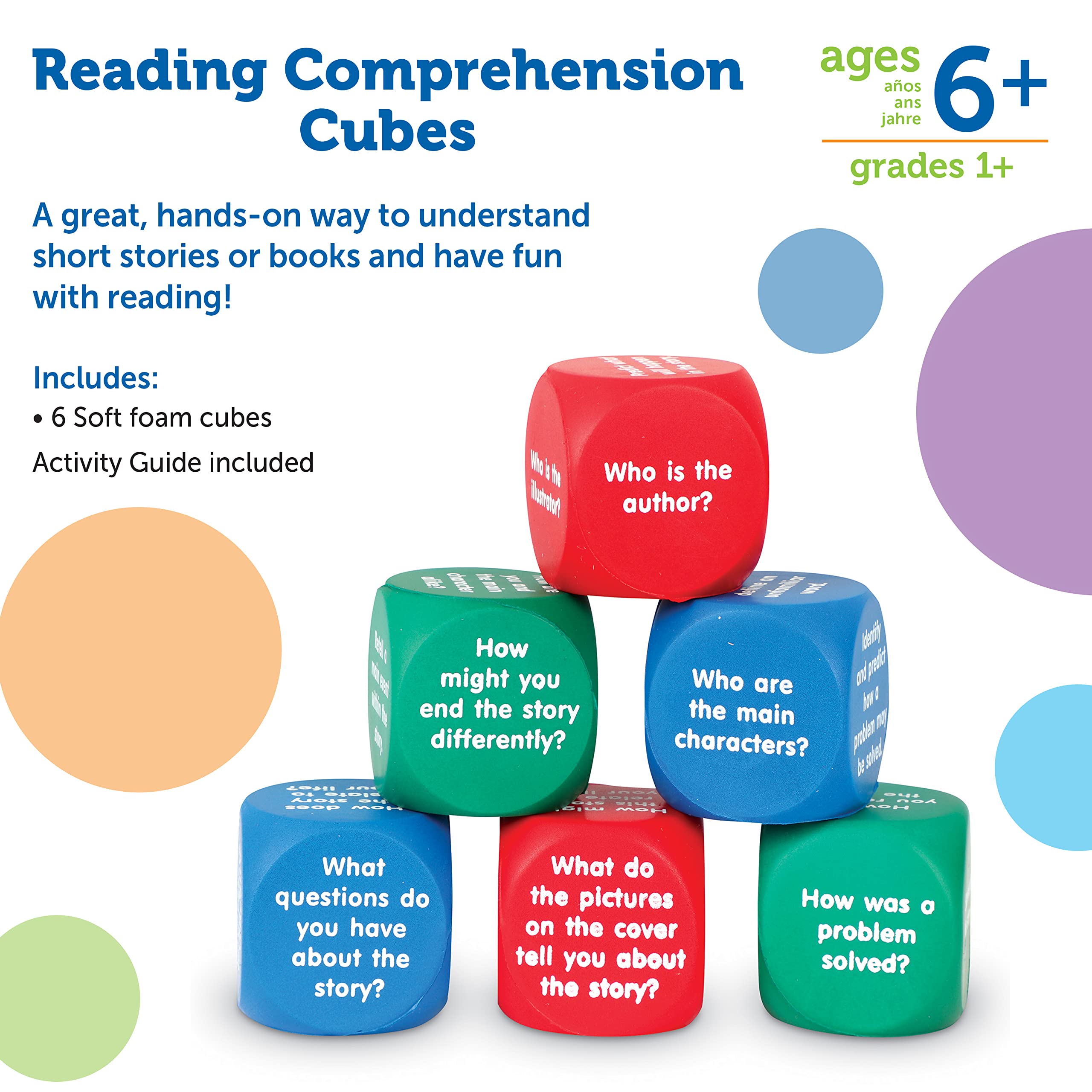 Learning Resources Reading Comprehension Cubes, 6 Colored Foam Cubes, Ages 6+, Multi-color, 1-5/8 L x 1-5/8 W in