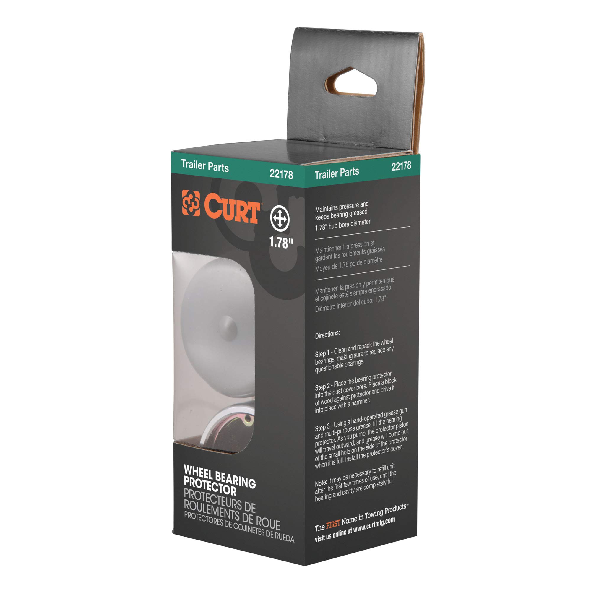 CURT 22178 1.78-Inch Trailer Wheel Bearing Protectors and Dust Covers, 2-Pack