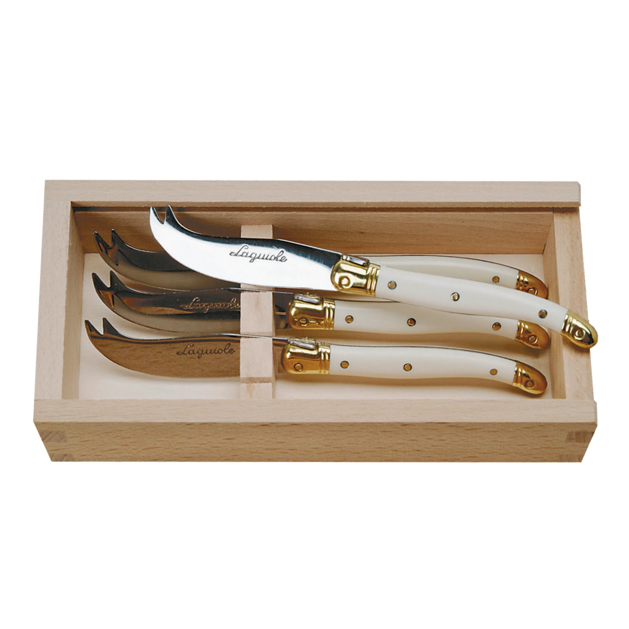 Jean Dubost 4 Cheese Knives in Box, Ivory