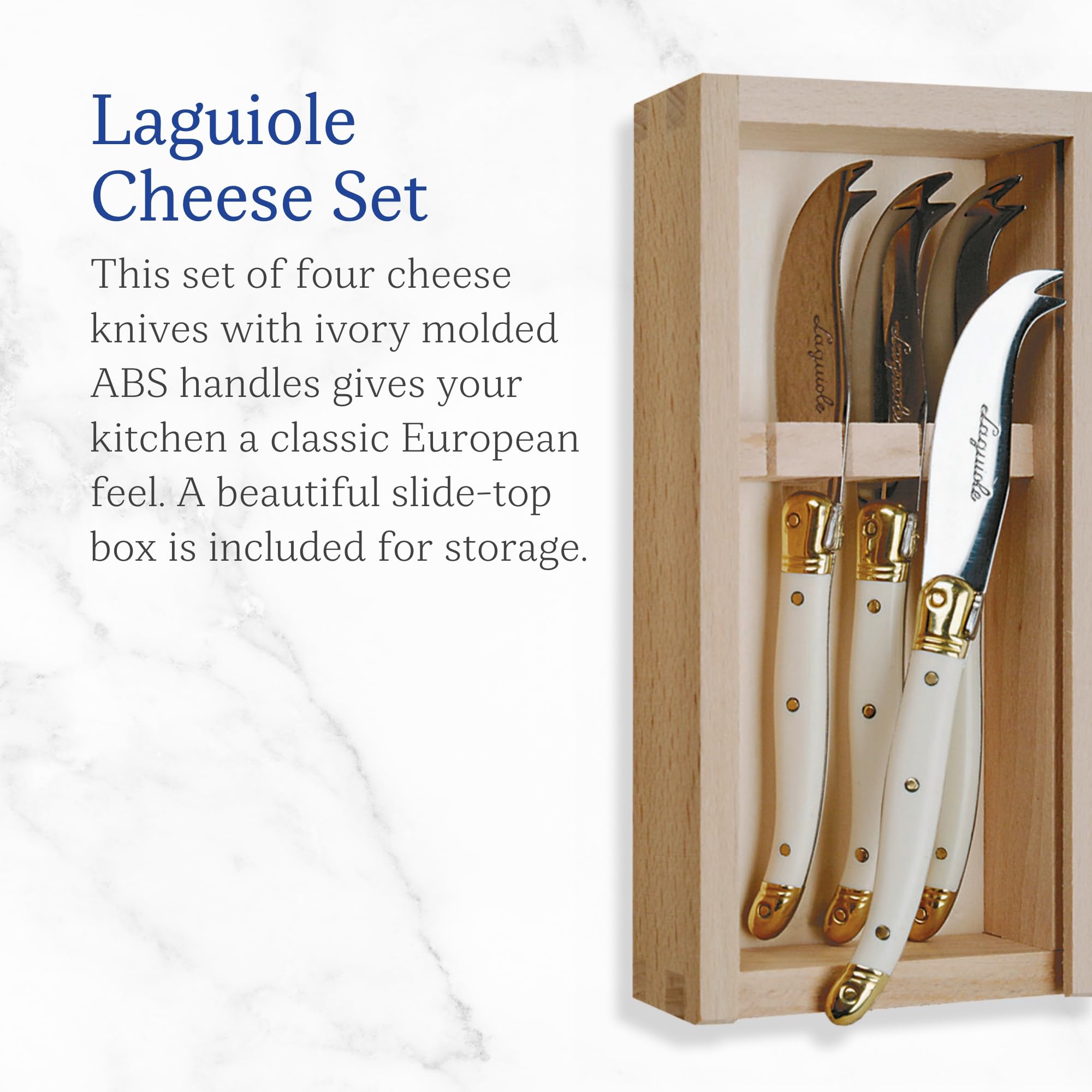 Jean Dubost 4 Cheese Knives in Box, Ivory