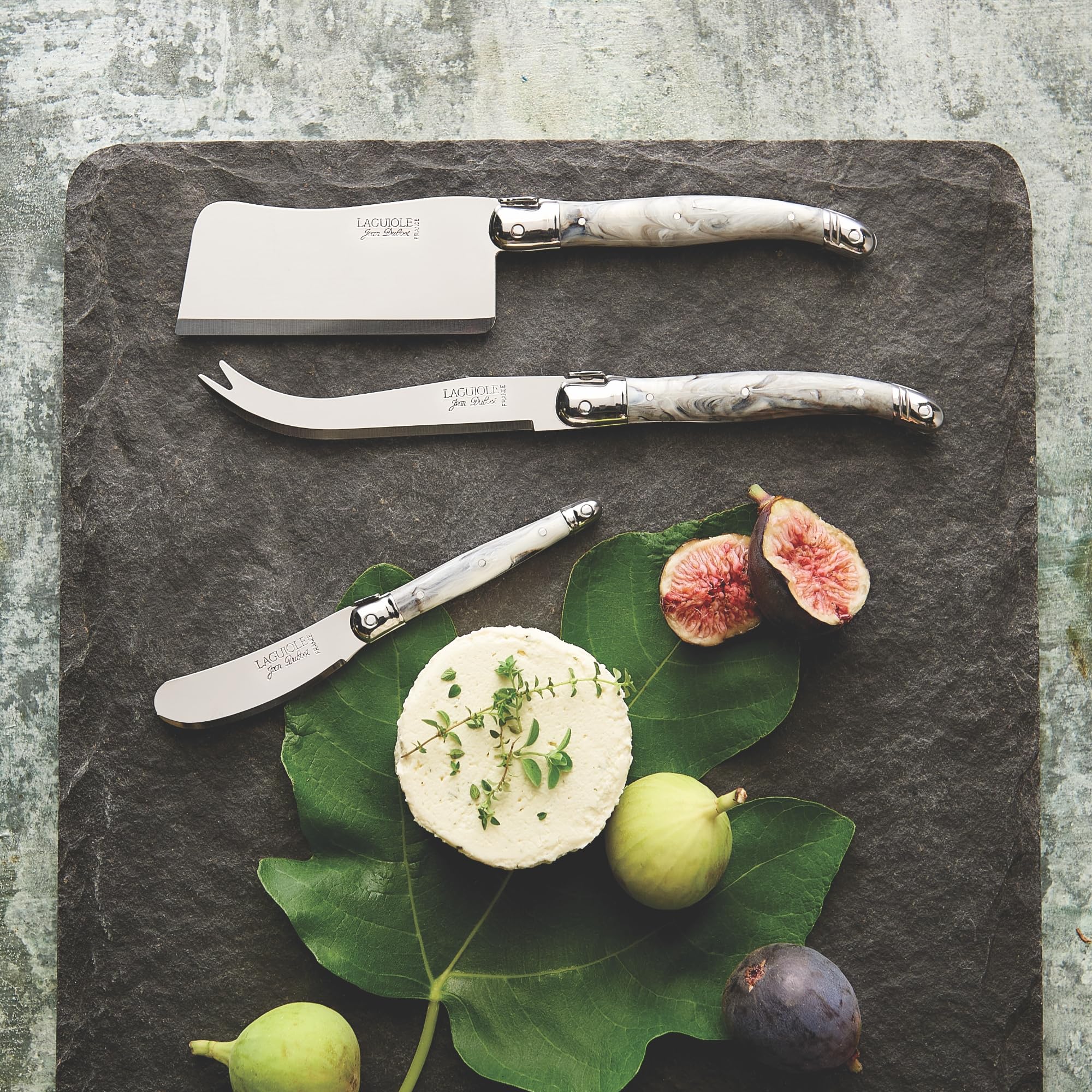 Jean Dubost 4 Cheese Knives in Box, Ivory