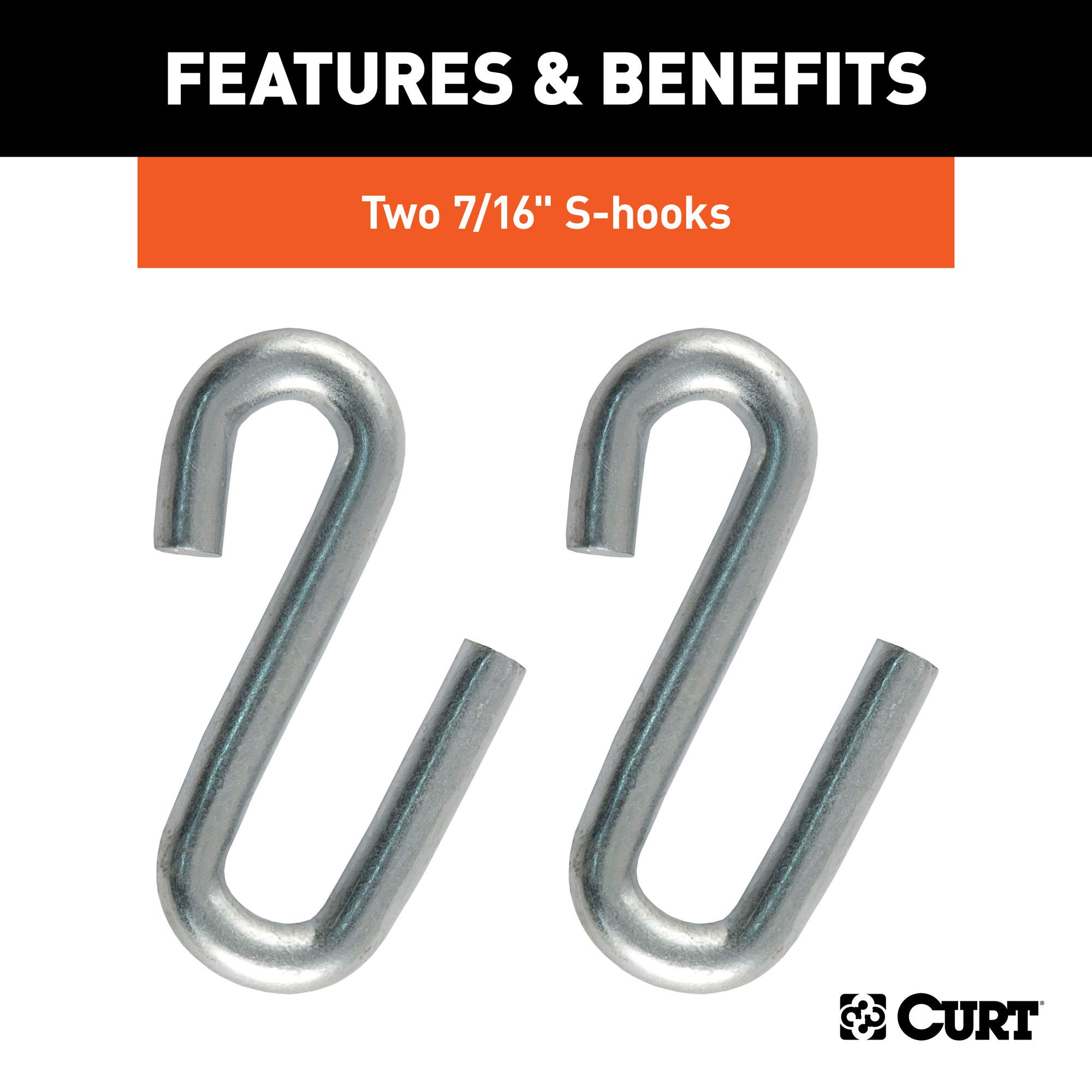 CURT 80031 48-Inch Trailer Safety Chain with 7/16-In S-Hooks, 5,000 lbs Break Strength