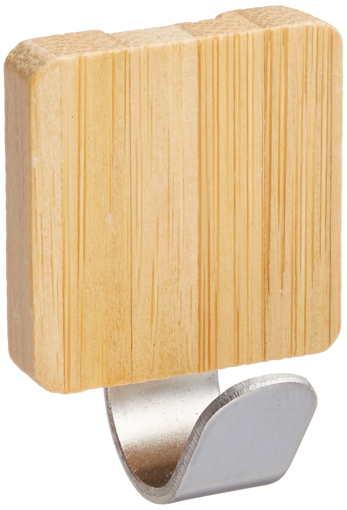 InterDesign Formbu Self-Adhesive Hook, Medium, Bamboo/Brushed Stainless Steel, Set of 2