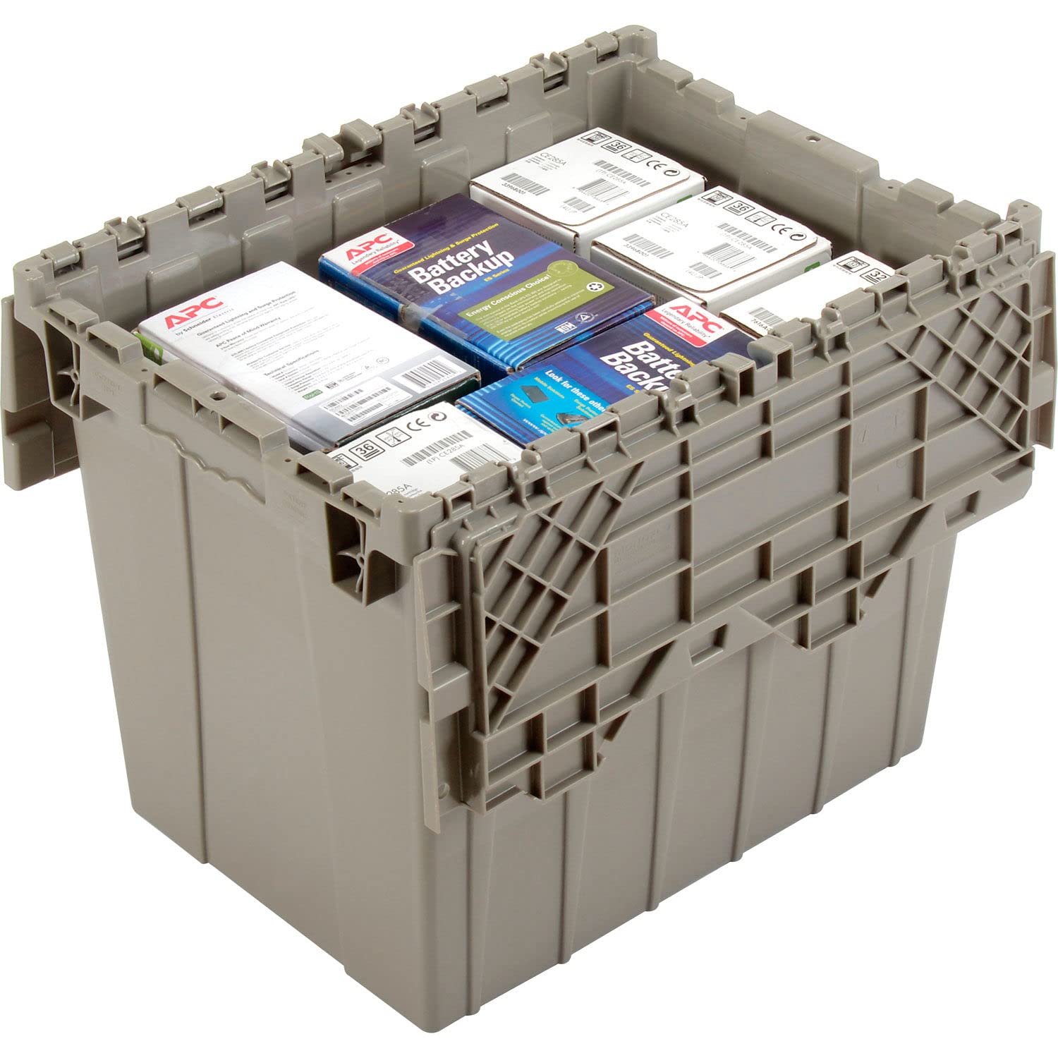 Global Industrial Distribution Container With Hinged Lid, 21-7/8x15-1/4x17-1/4, Gray
