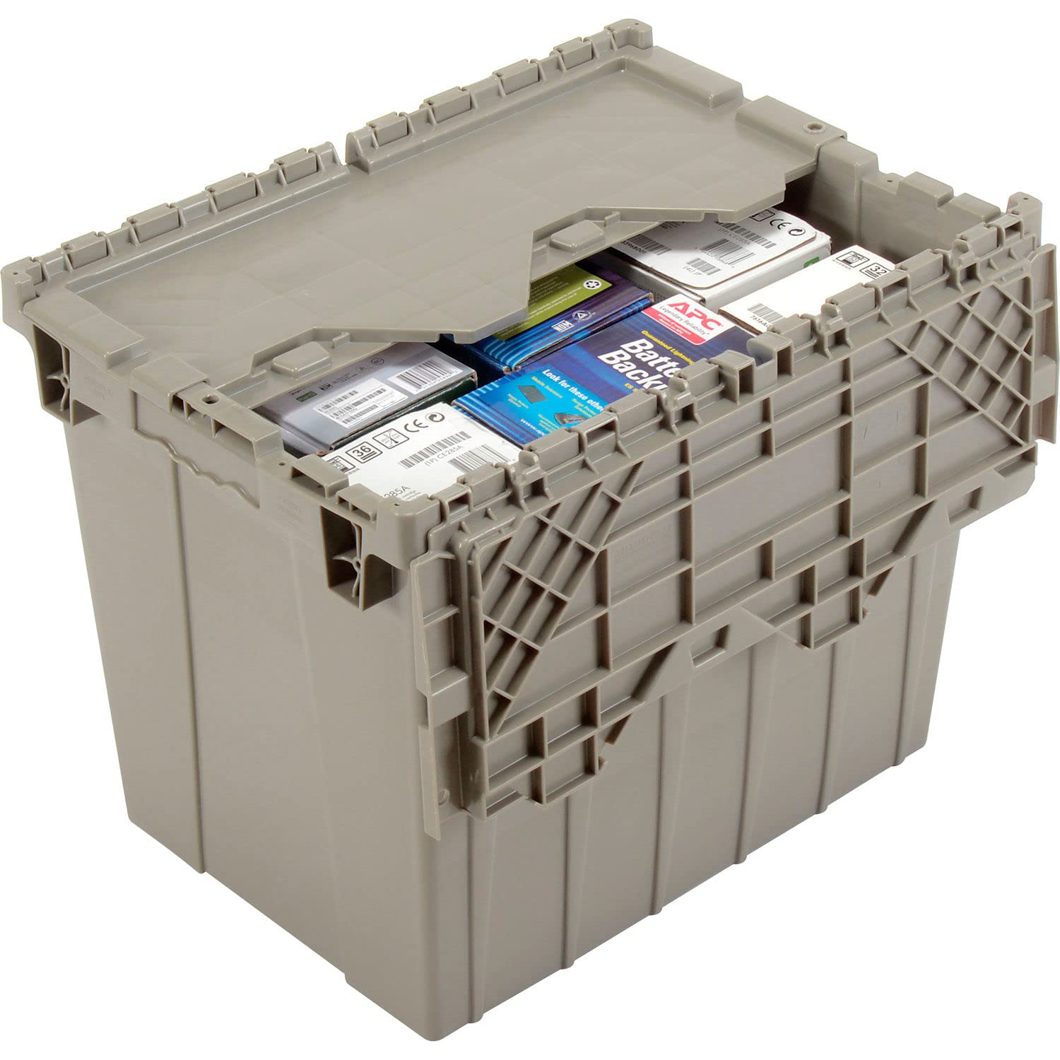 Global Industrial Distribution Container With Hinged Lid, 21-7/8x15-1/4x17-1/4, Gray