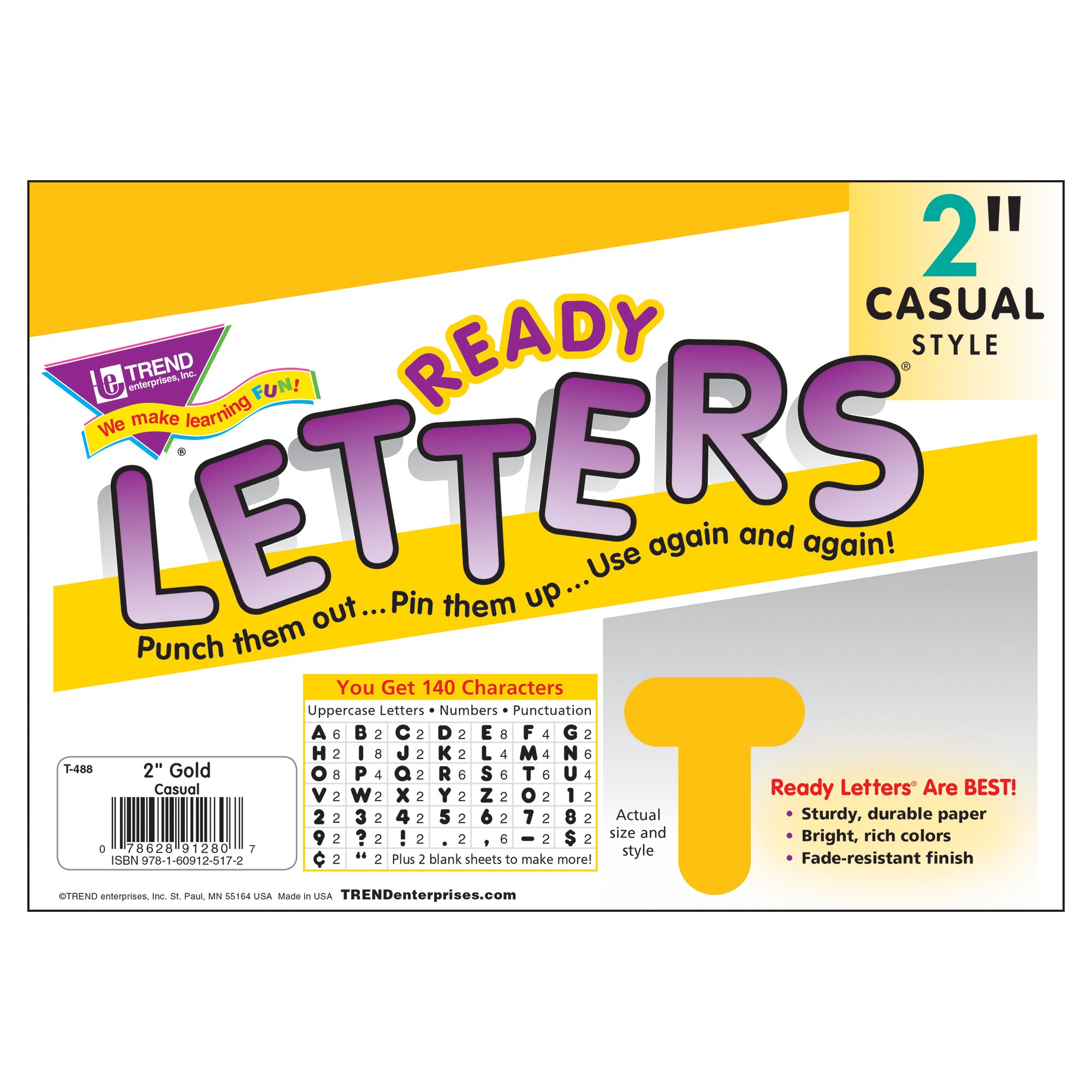 TREND enterprises, Inc. Gold 2" Casual Uppercase Ready Letters