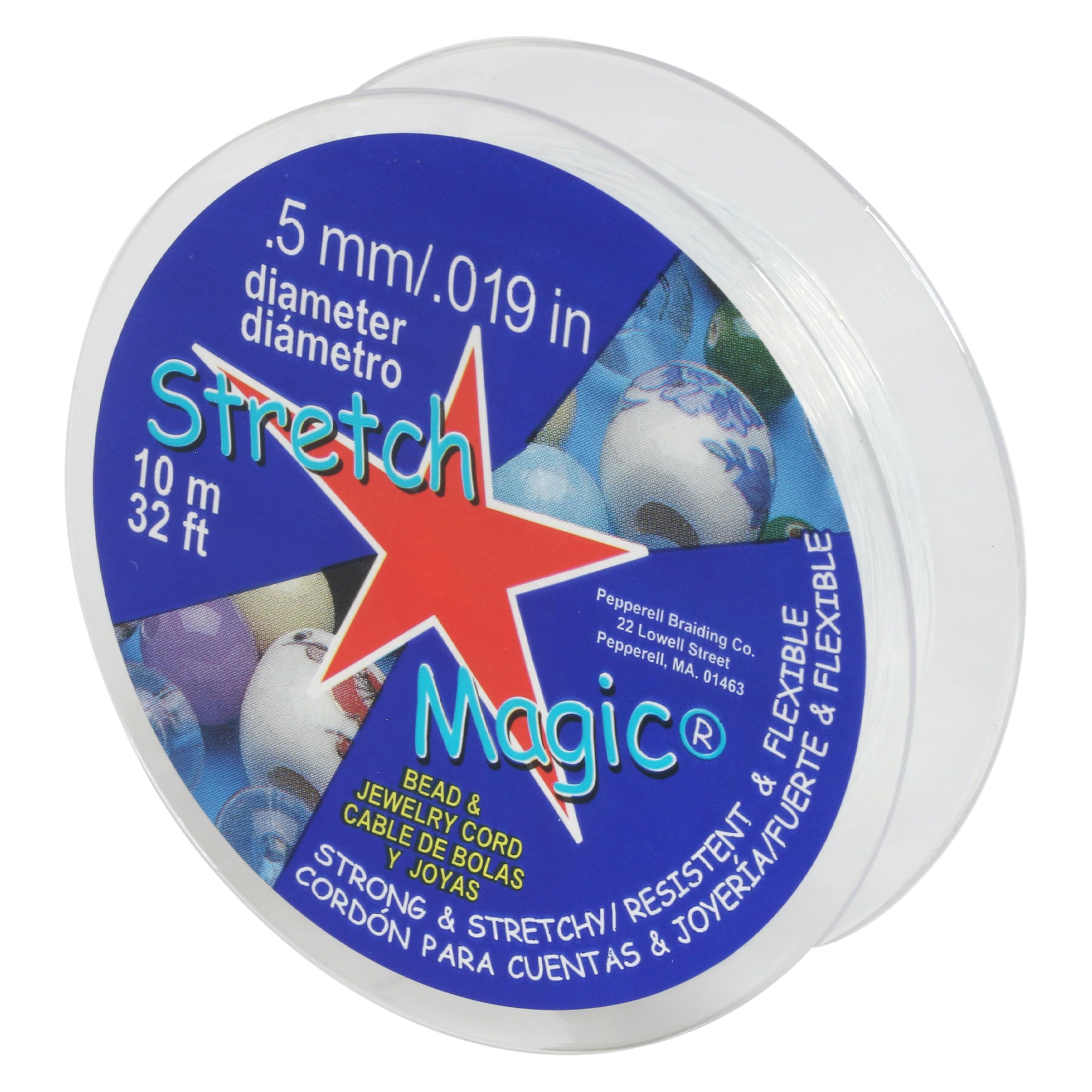 Stretch Magic Bead & Jewelry Cord - Strong & Stretchy, Easy to Knot - Clear Color - 0.5mm diameter - 10-meter (32.8 ft) spool - Elastic String for making beaded jewelry