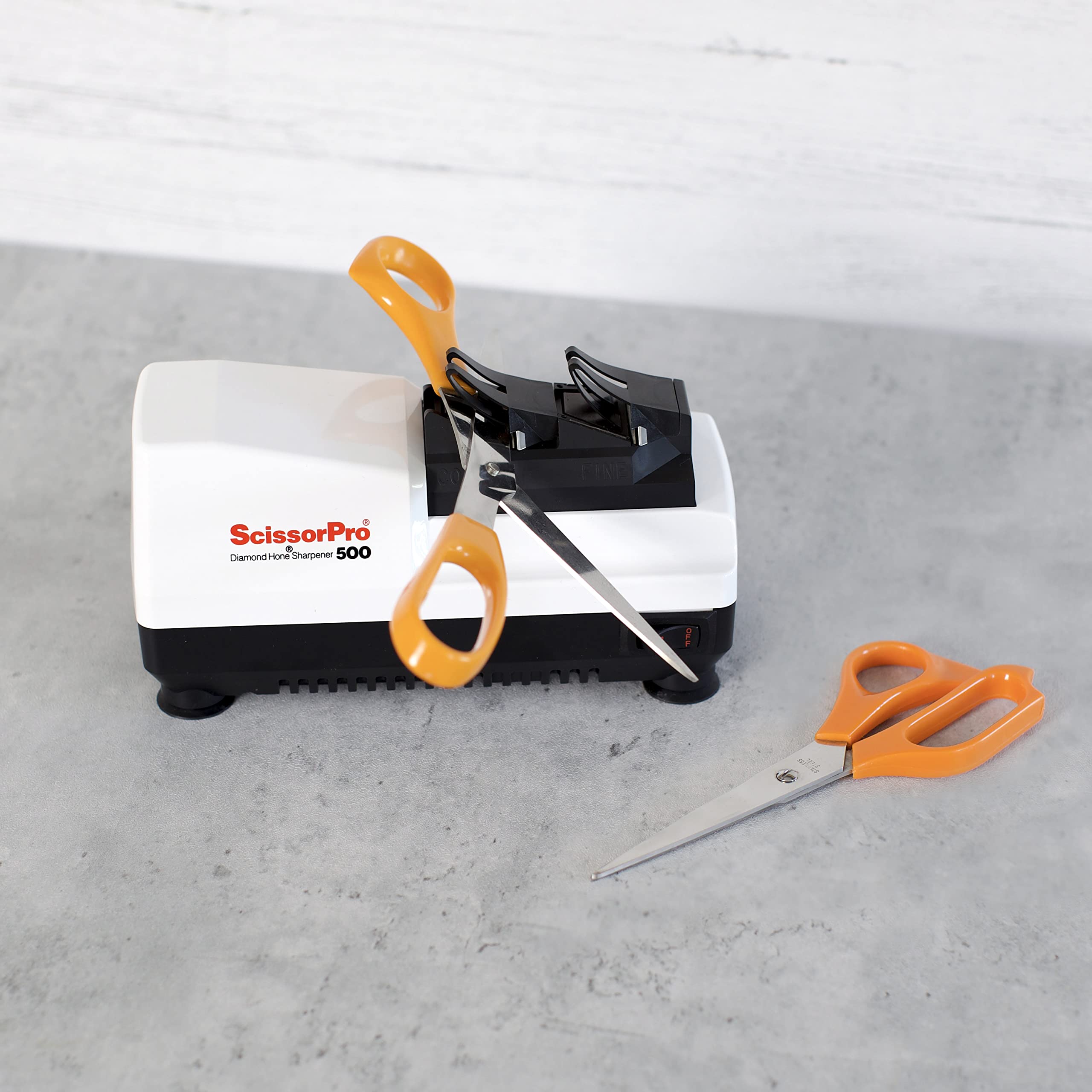 Chef's Choice Scissorpro Electric Professional with Diamond Hone Features Precise Angle Guides Sharpens a Variety of Household Scissors, 2-Stage, White