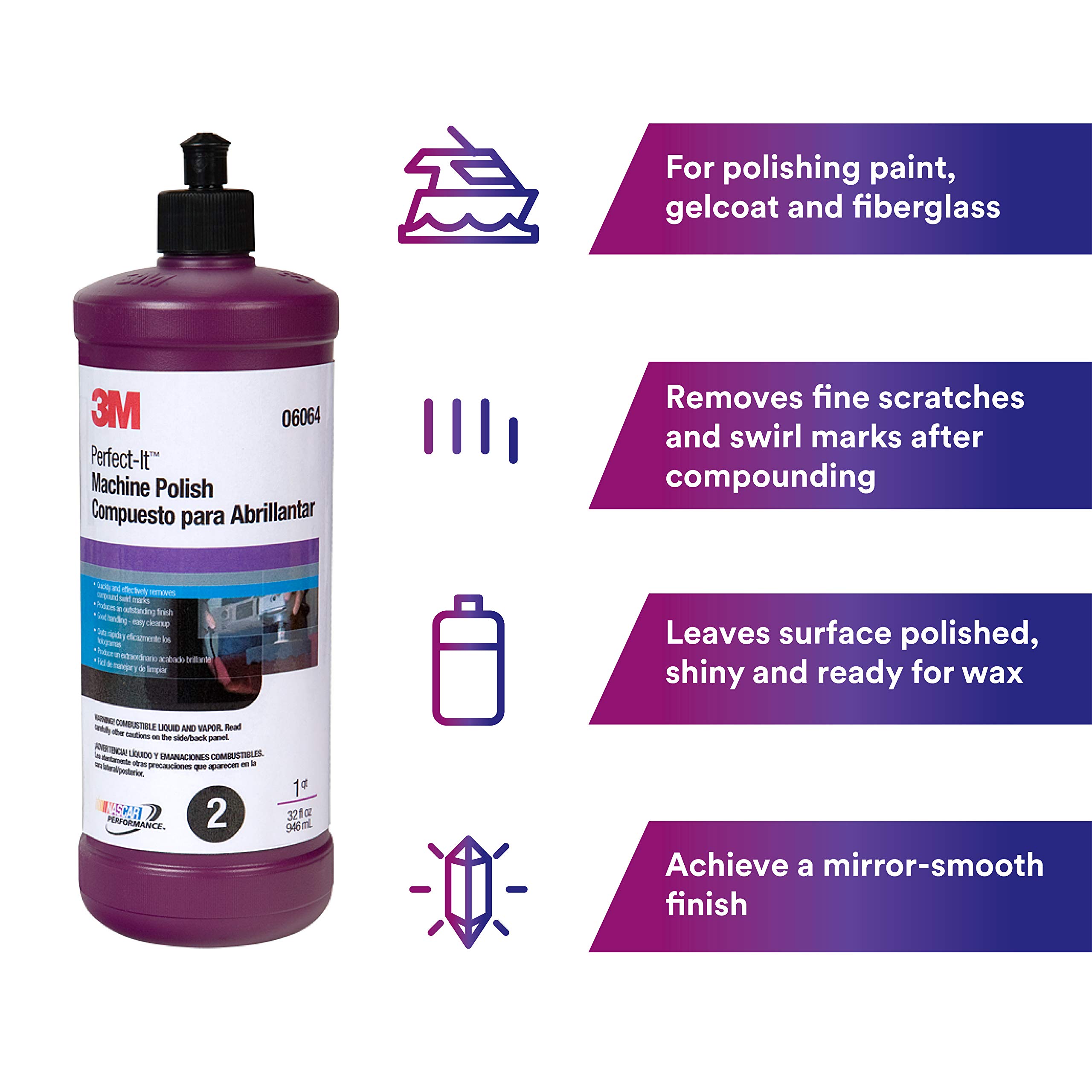 3M Perfect-It Machine Polish (06064) – For Paint and Gelcoat on Cars, Boats, Trucks and RVs – 8 ounces, White