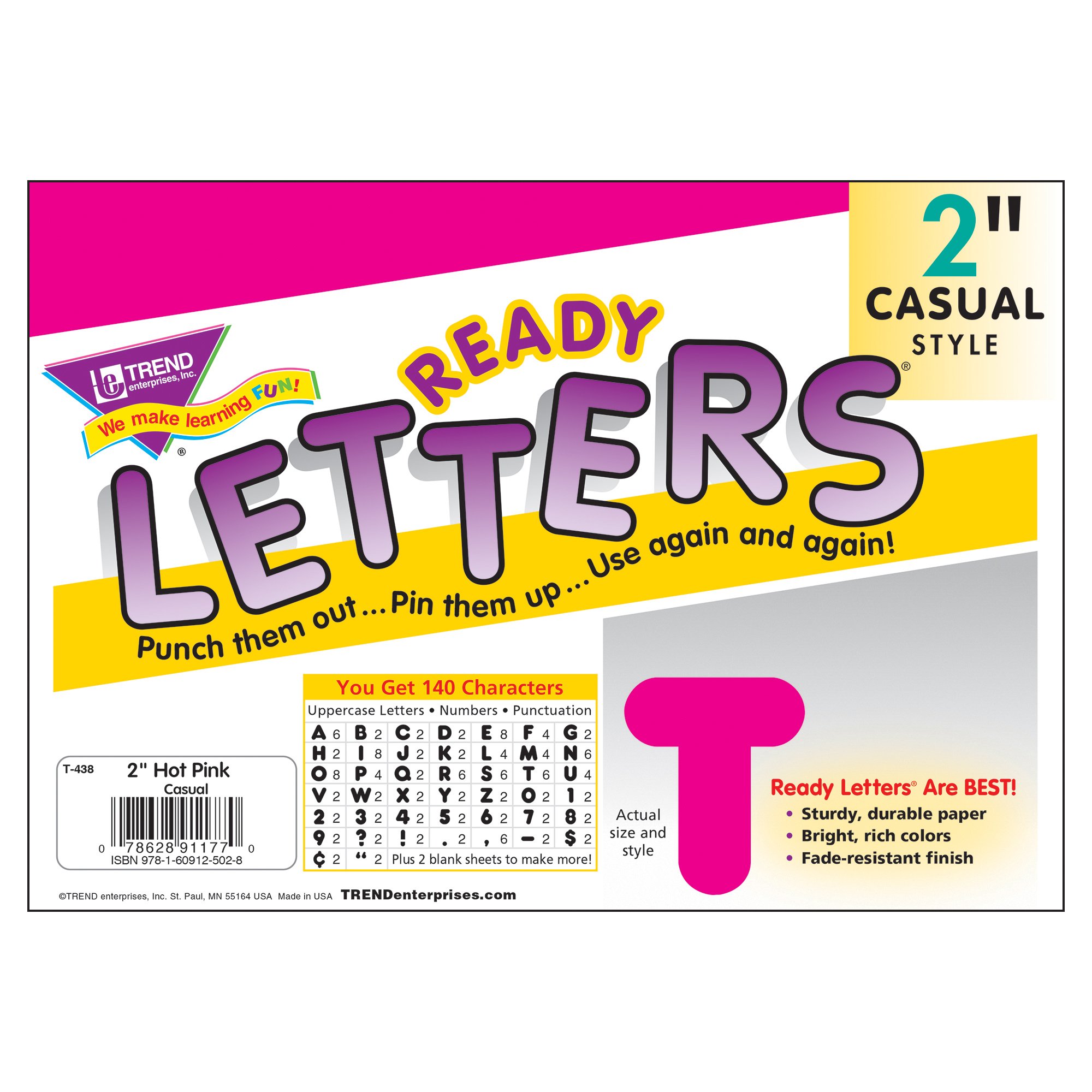 TREND enterprises, Inc. Deep Pink 2" Casual Uppercase Ready Letters