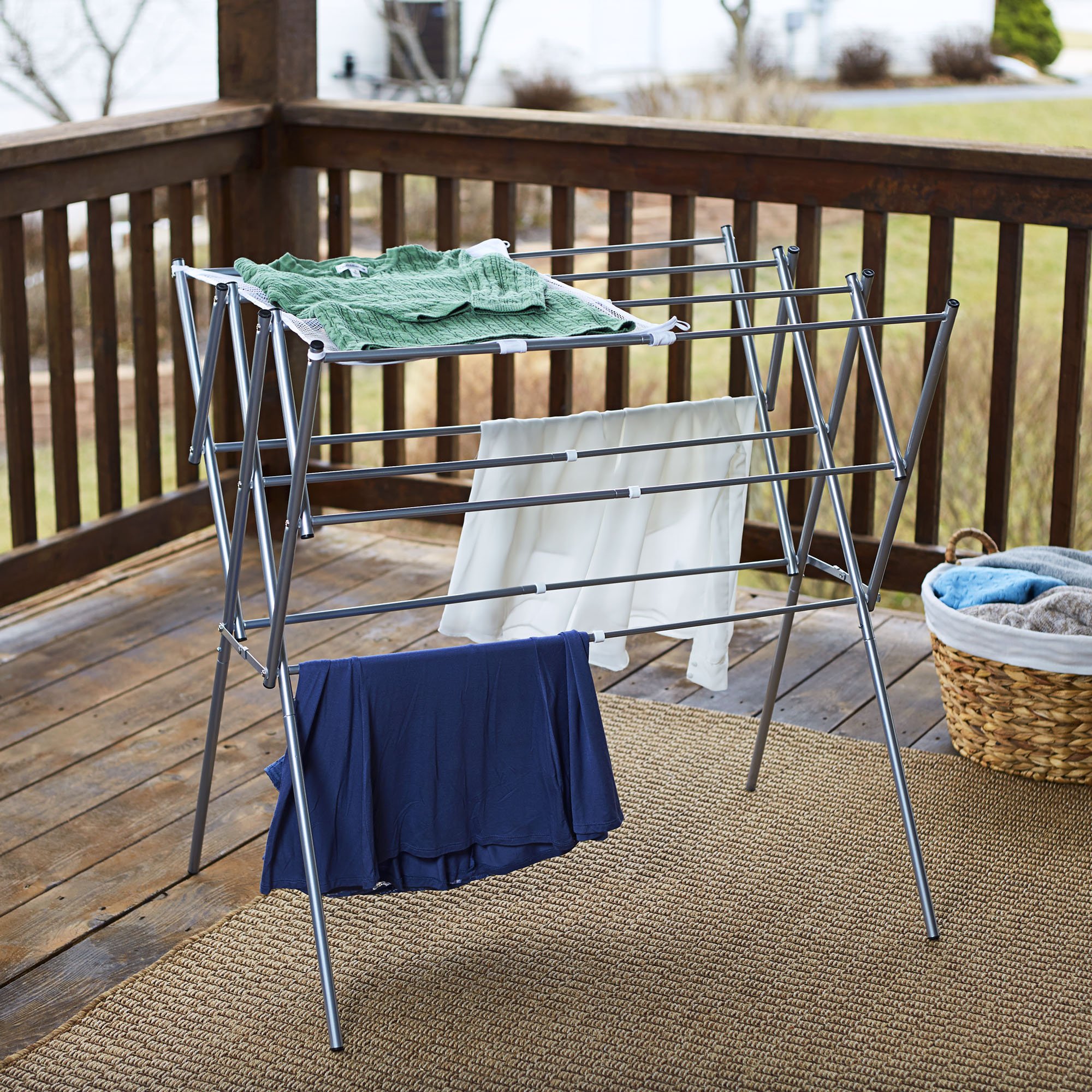 Household Essentials 5127 Collapsible Expandable Metal Clothes Drying Rack - Dry Wet Laundry Indoors - Satin Silver