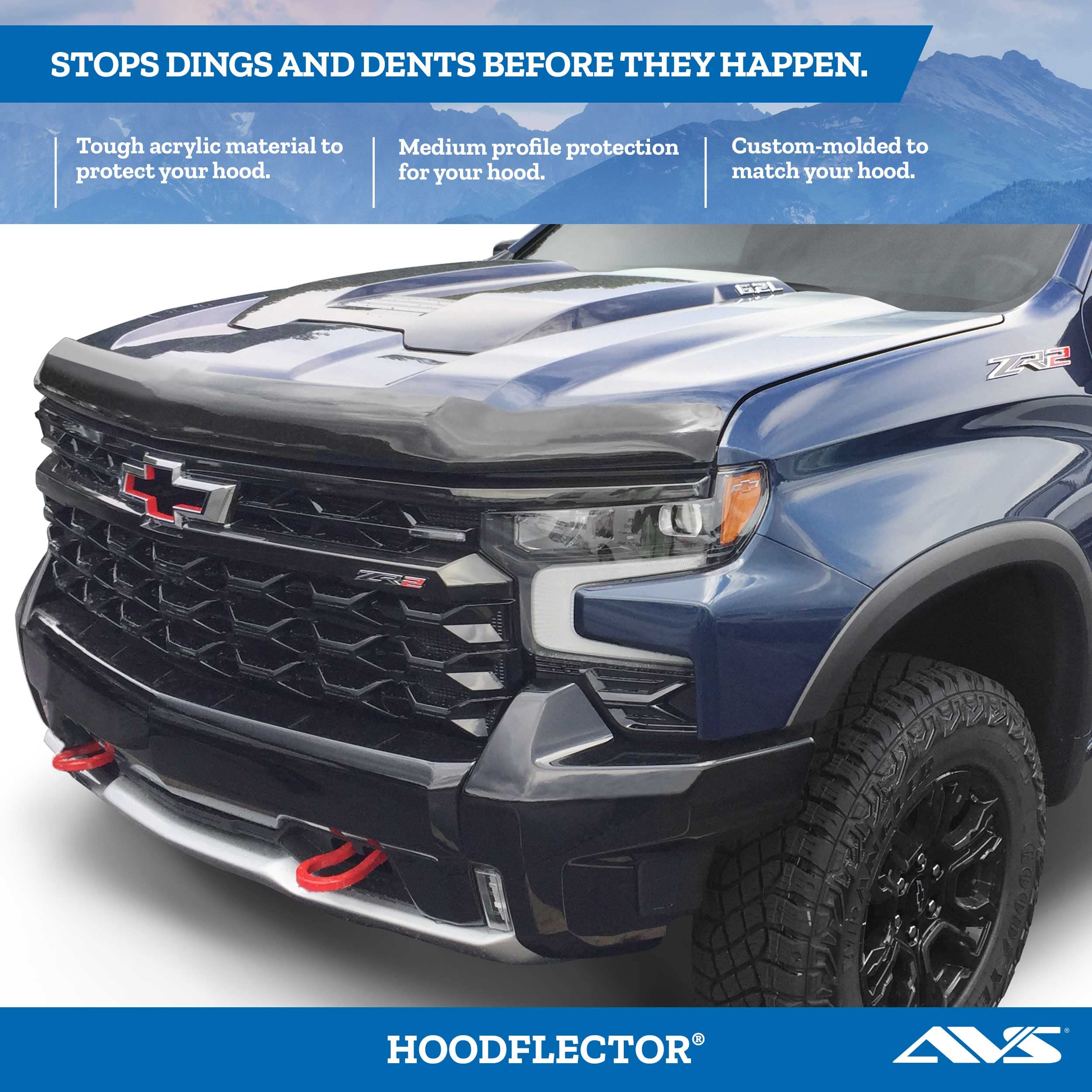 Auto Ventshade [AVS] Hoodflector/Bug Shield for 2000-2006 Chevrolet Tahoe, Suburban 1500 & 2500, 1999-2002 Silverado 2500, 2001-2002 Silverado 3500 | Medium Profile - Smoke, 1 pc. | 21936