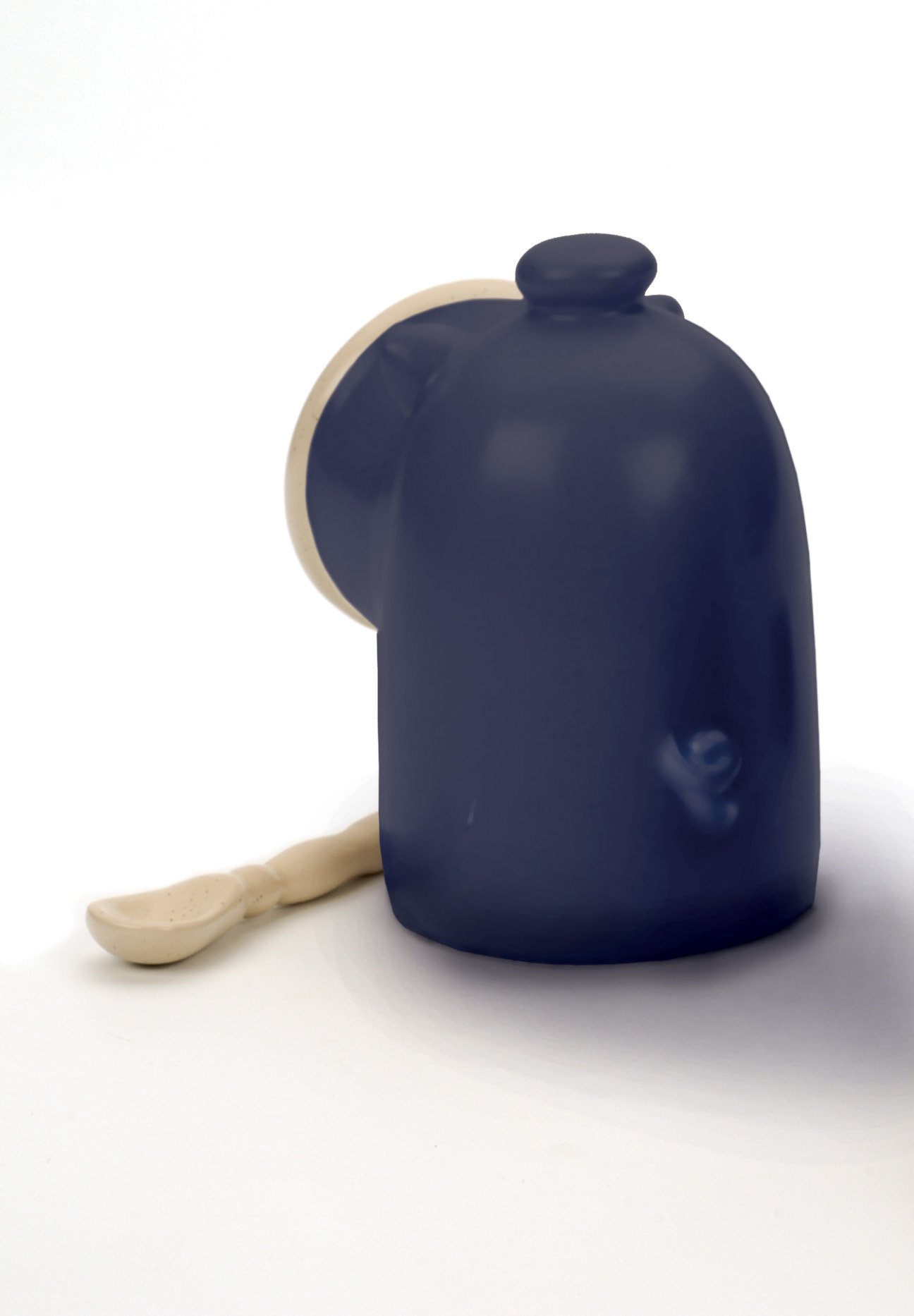 RSVP International Stoneware Salt Pig and Spoon Set, Wide Mouth, Dishwasher Safe, 3x3.25x5", Blue