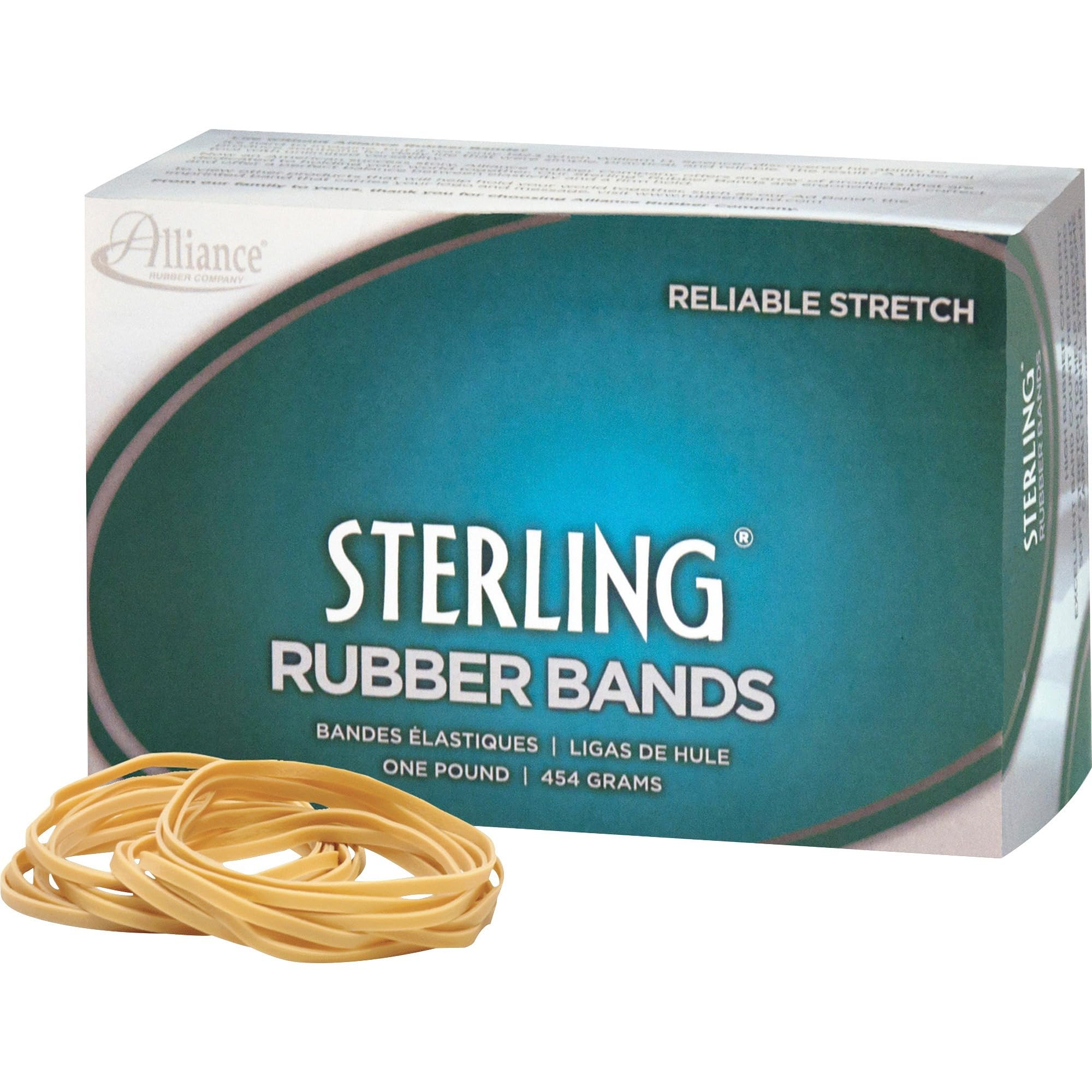Alliance Rubber 24335 Sterling Rubber Bands Size #33, 1 lb Box Contains Approx. 850 Bands (3 1/2" x 1/8", Natural Crepe)