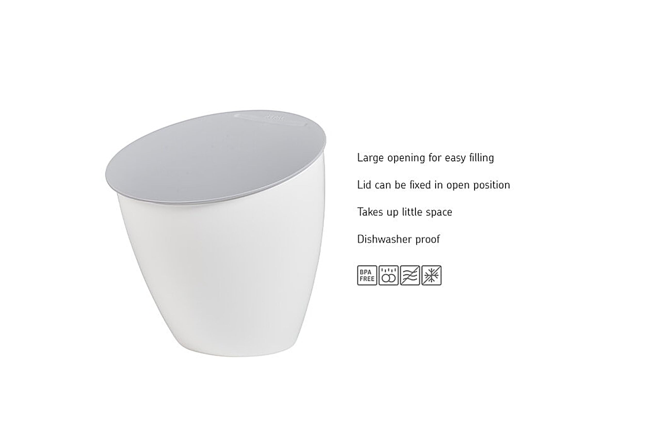 MEPAL, CALYPSO Waste Bin with Lid, Ideal for Compost, Airtight, Compact, BPA Free, Titanium, Holds 2210ml|74.4 oz, 1 Count