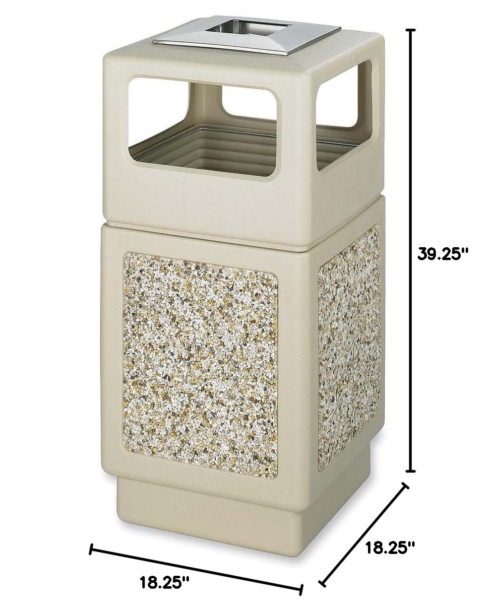 Safco Products Canmeleon Outdoor/Indoor Aggregate Panel Trash Can with Ash Urn 9473TN, Tan, Decorative Fluted Panels, Stainless Steel Ashtray, Weather Resistant