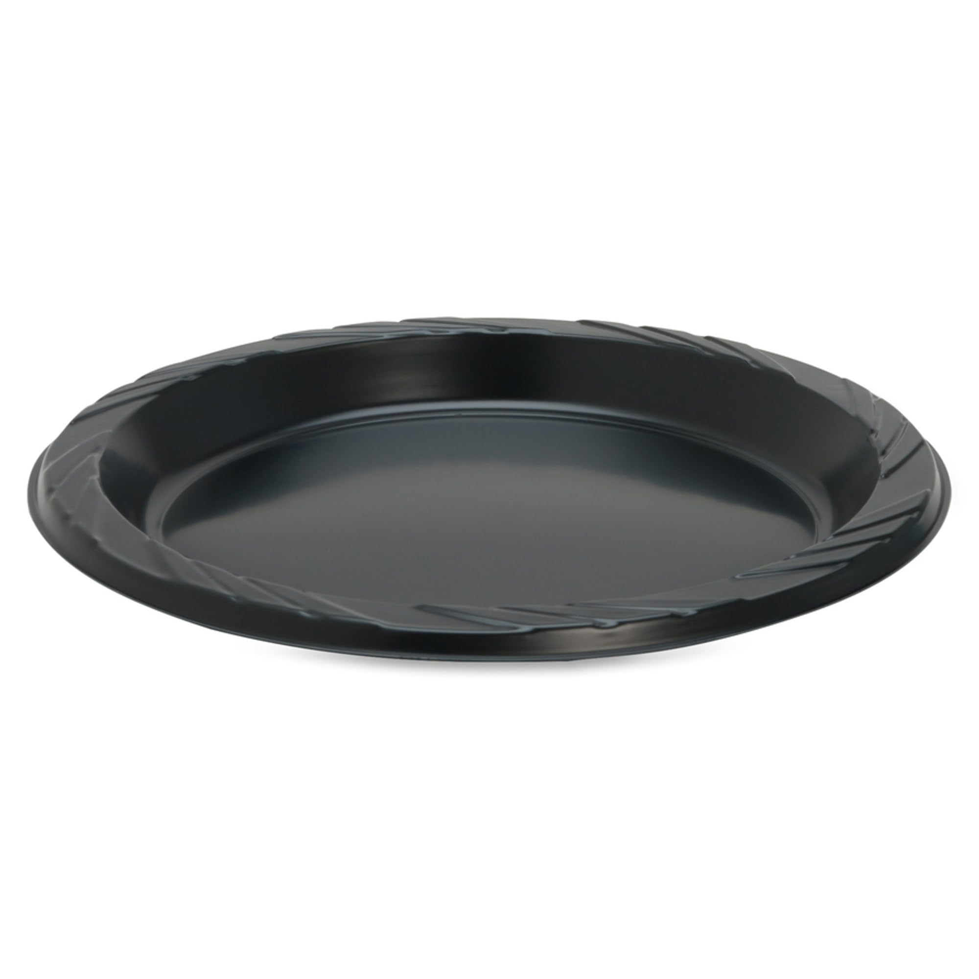 Genuine Joe Round Plastic Black Plates, 9" (Pack of 125)