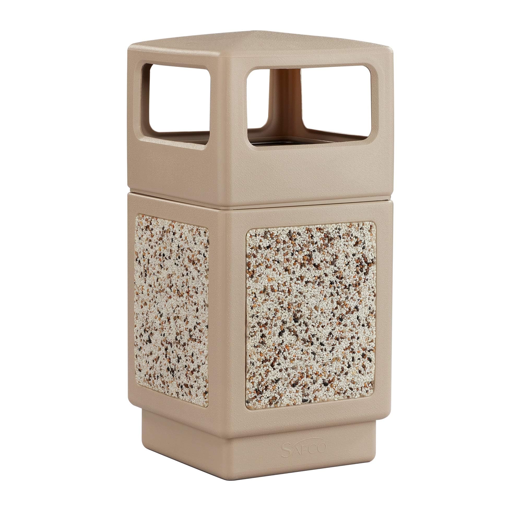 Safco Products Canmeleon Outdoor/Indoor Aggregate Panel Trash Can 9472TN, Tan, Natural Stone Panels, Outdoor/Indoor Use, 38-Gallon Capacity