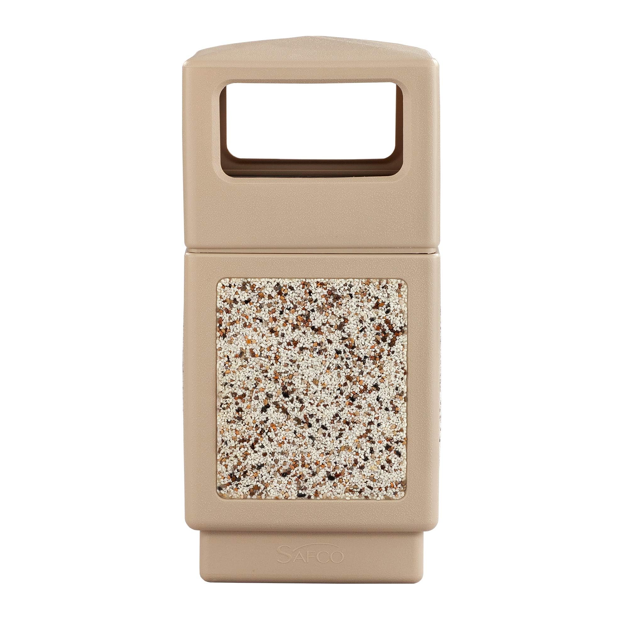 Safco Products Canmeleon Outdoor/Indoor Aggregate Panel Trash Can 9472TN, Tan, Natural Stone Panels, Outdoor/Indoor Use, 38-Gallon Capacity
