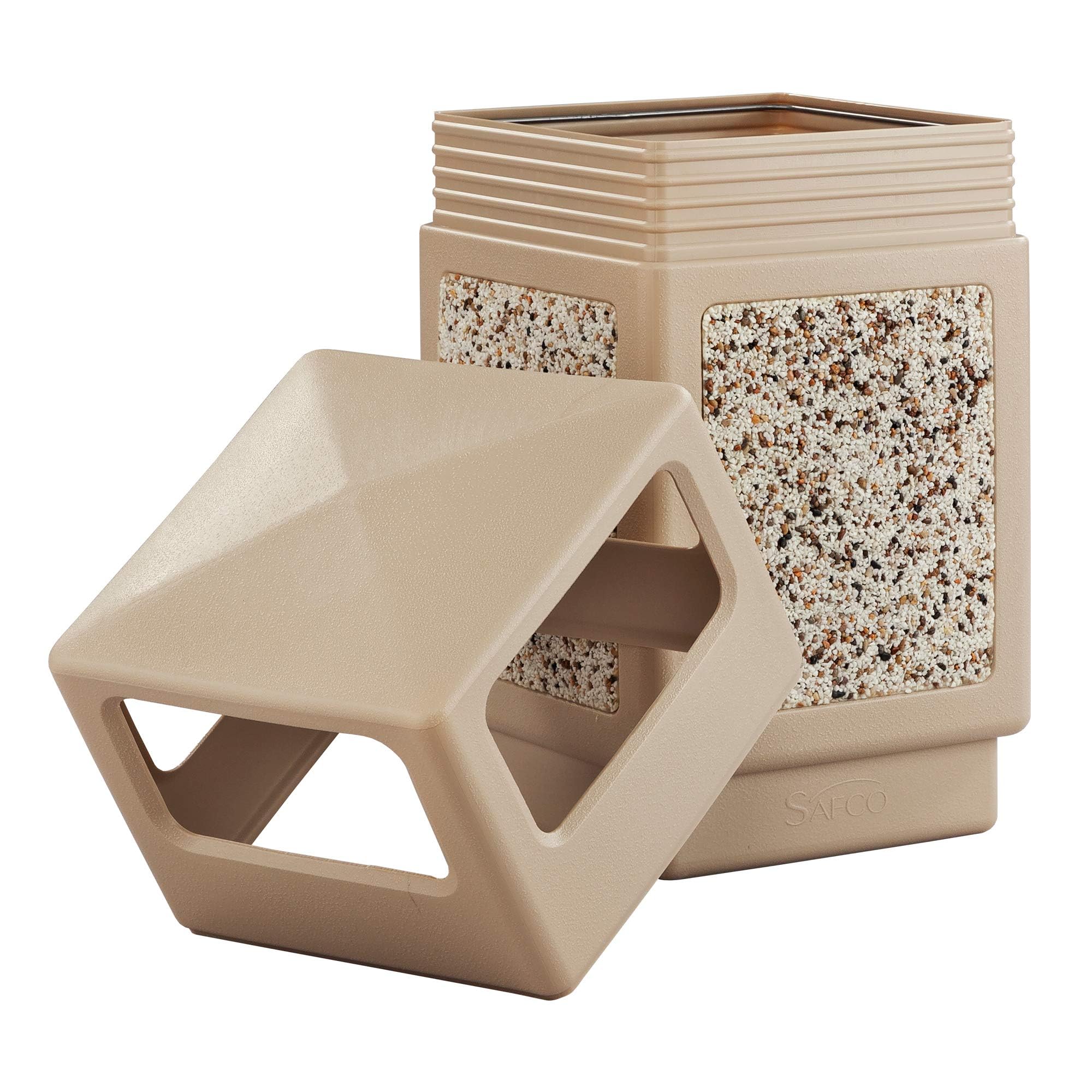 Safco Products Canmeleon Outdoor/Indoor Aggregate Panel Trash Can 9472TN, Tan, Natural Stone Panels, Outdoor/Indoor Use, 38-Gallon Capacity