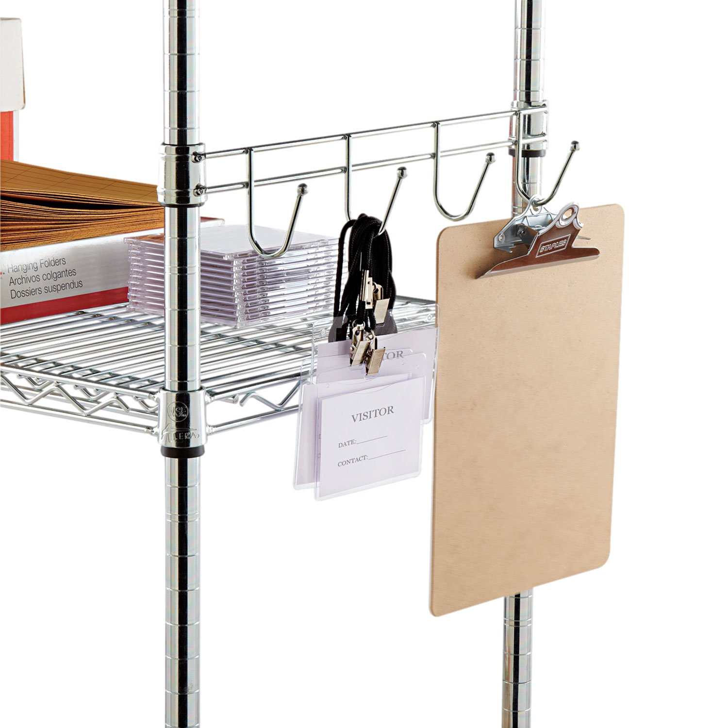 Alera Hook Bars For Wire Shelving, 5 Hooks, 24" Deep, Silver, 2 Bars/Pack
