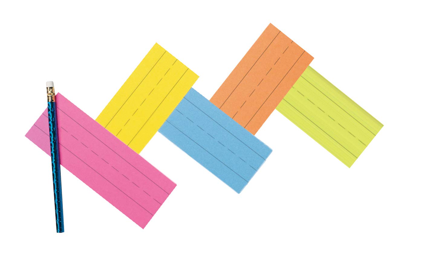 Pacon PAC1731 Flash Cards, 3" x 9", Ruled, Bright Colors, Pack of 100