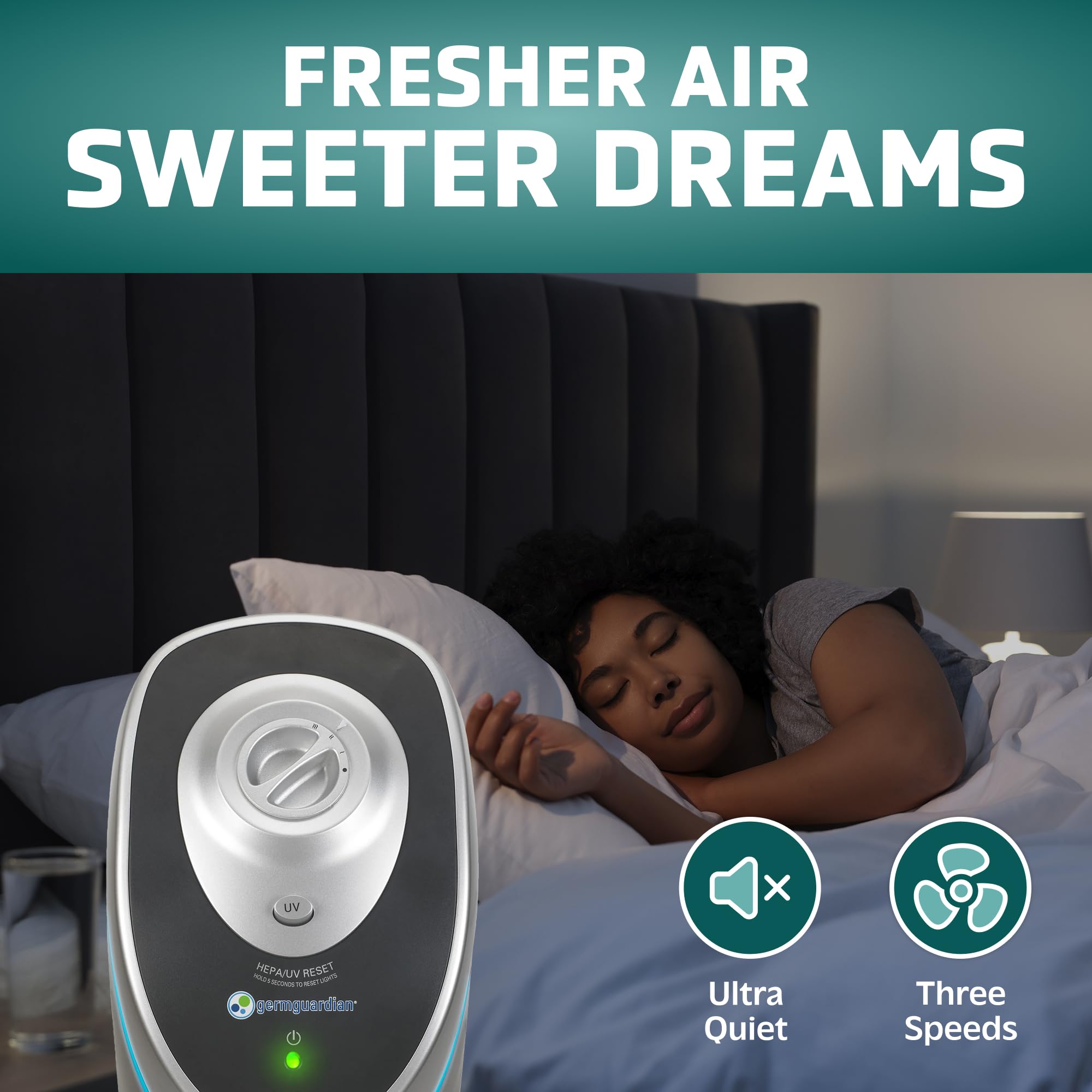 Germ Guardian AC5000 28” 3-in-1 True HEPA Filter Air Purifier for Home, Large Rooms, UV-C Light Kills Germs, Filters Allergies, Smoke, Dust, Pet Dander, & Odors, 5-Yr Wty, GermGuardian, Grey