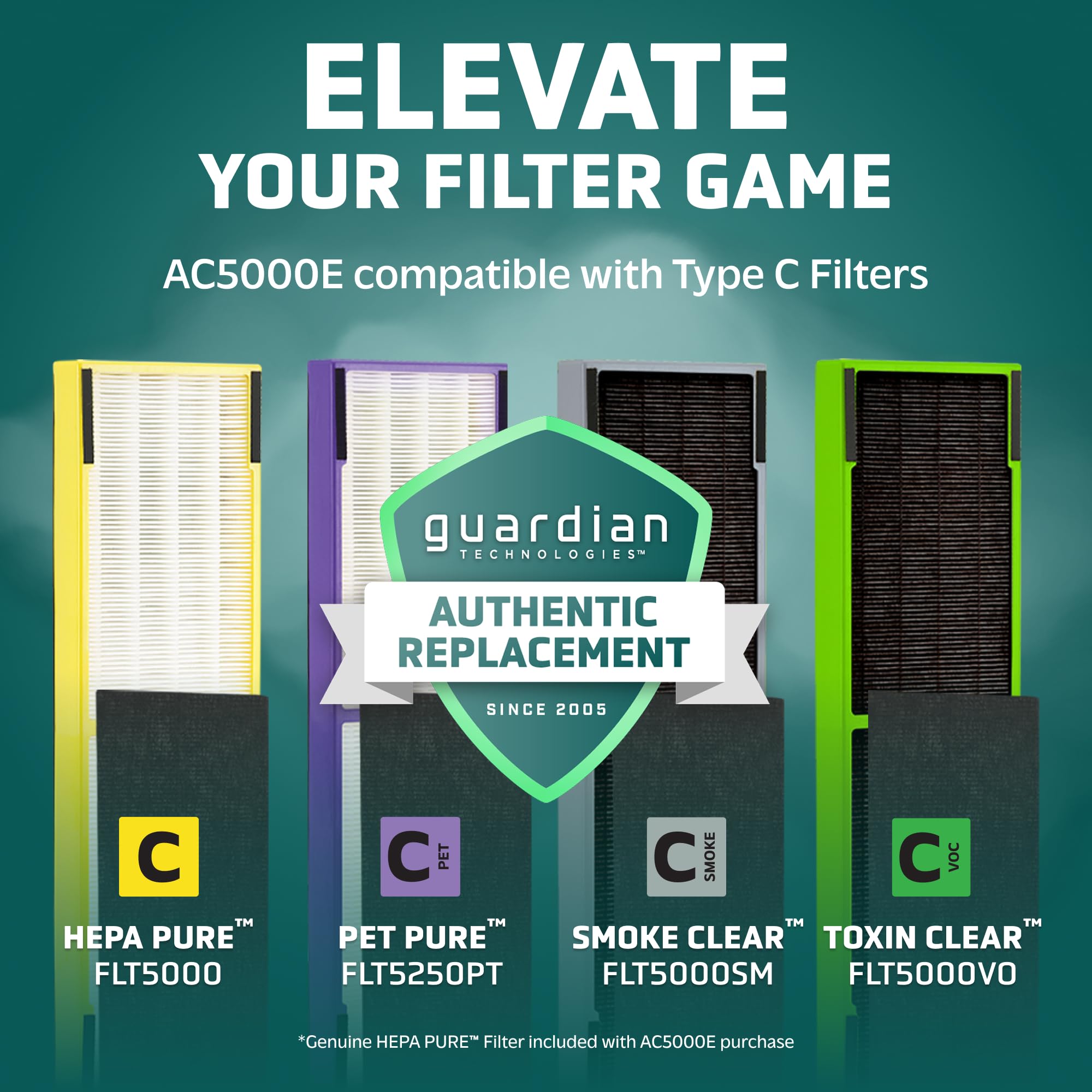 Germ Guardian AC5000 28” 3-in-1 True HEPA Filter Air Purifier for Home, Large Rooms, UV-C Light Kills Germs, Filters Allergies, Smoke, Dust, Pet Dander, & Odors, 5-Yr Wty, GermGuardian, Grey