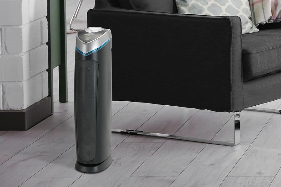 Germ Guardian AC5000 28” 3-in-1 True HEPA Filter Air Purifier for Home, Large Rooms, UV-C Light Kills Germs, Filters Allergies, Smoke, Dust, Pet Dander, & Odors, 5-Yr Wty, GermGuardian, Grey